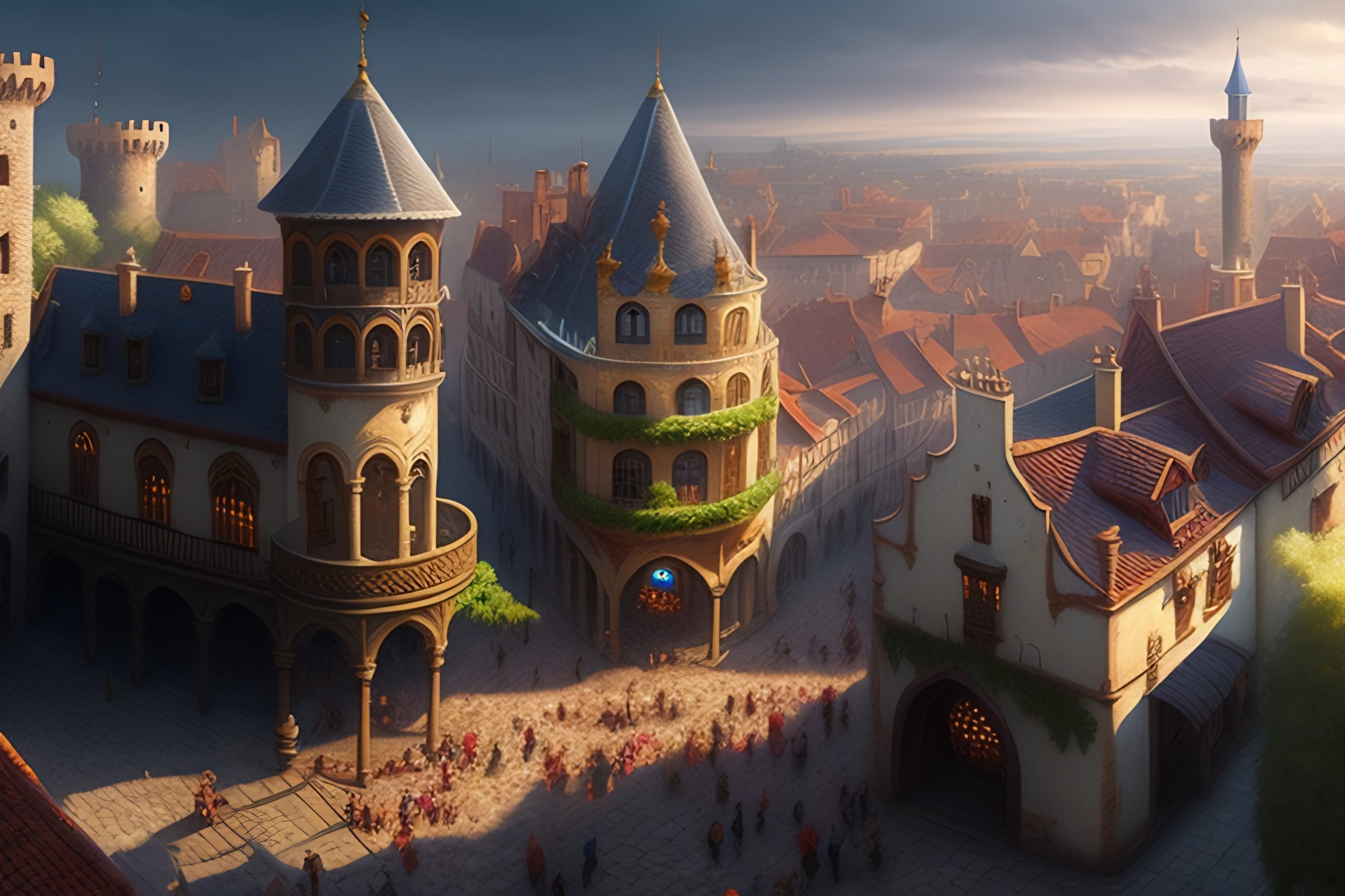 Lexica - Aerial view, Medieval town, intricate, highly detailed, town ...