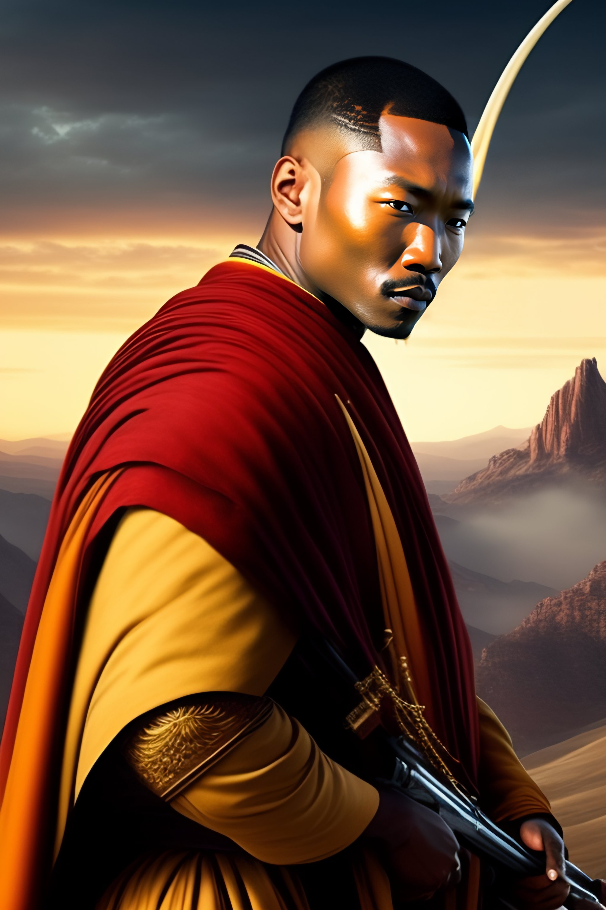 Lexica - Portrait of a monk with bulletproof holding a bow and arrow