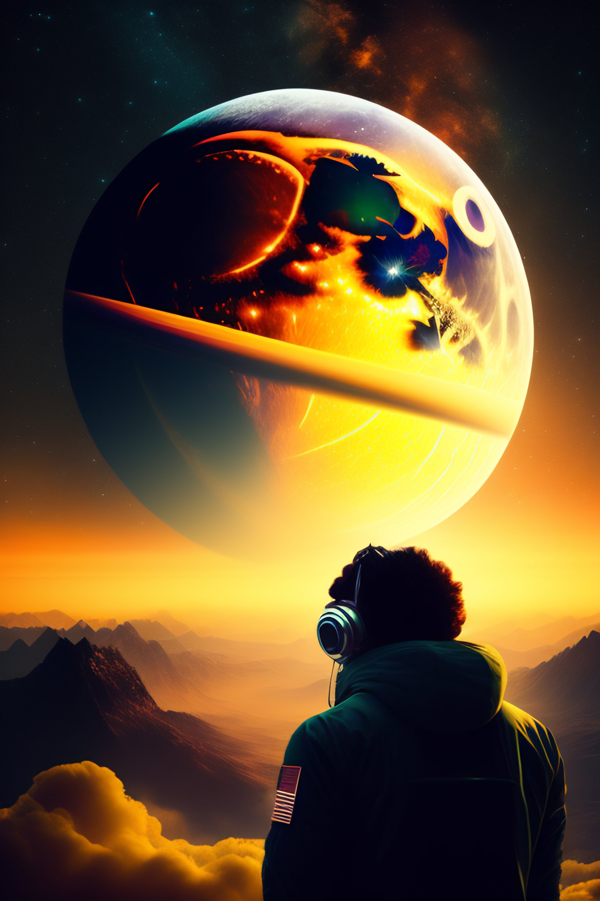 Lexica - Man on the moon smoking weed looking down on earth