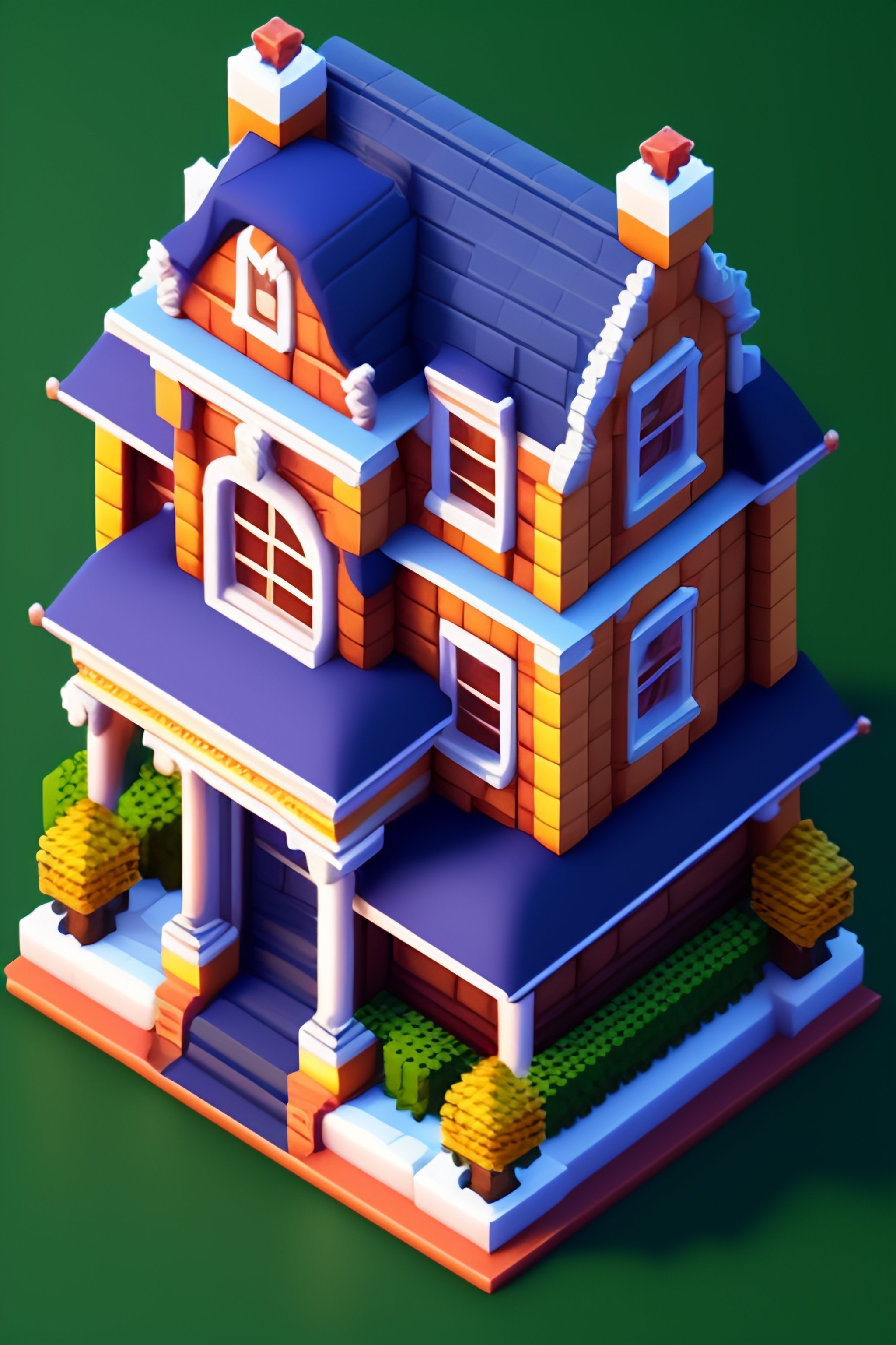 Lexica - Detailed isometric mansion, pixel art, unreal engine voxel render
