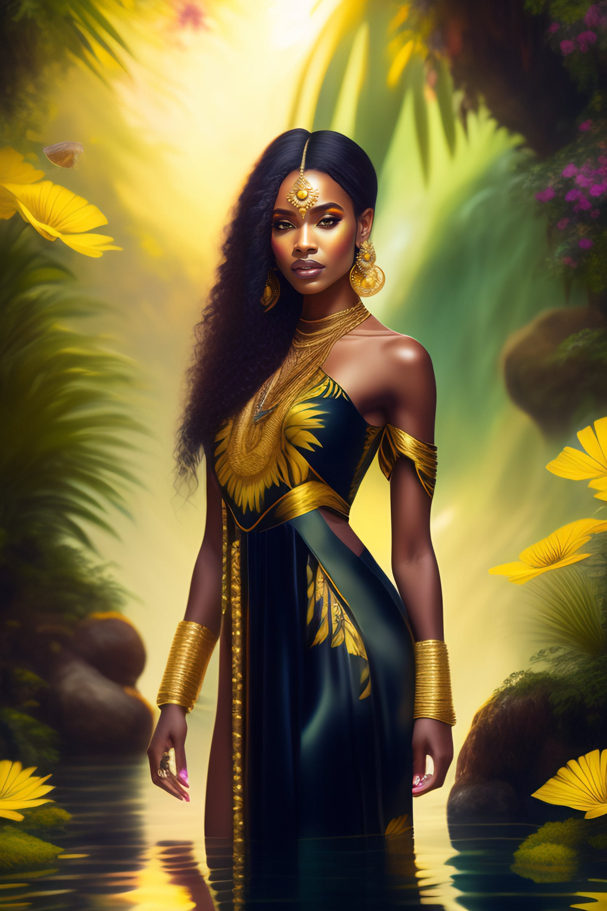 Lexica - Beautiful black oxum princess wearing yellow color dress and ...