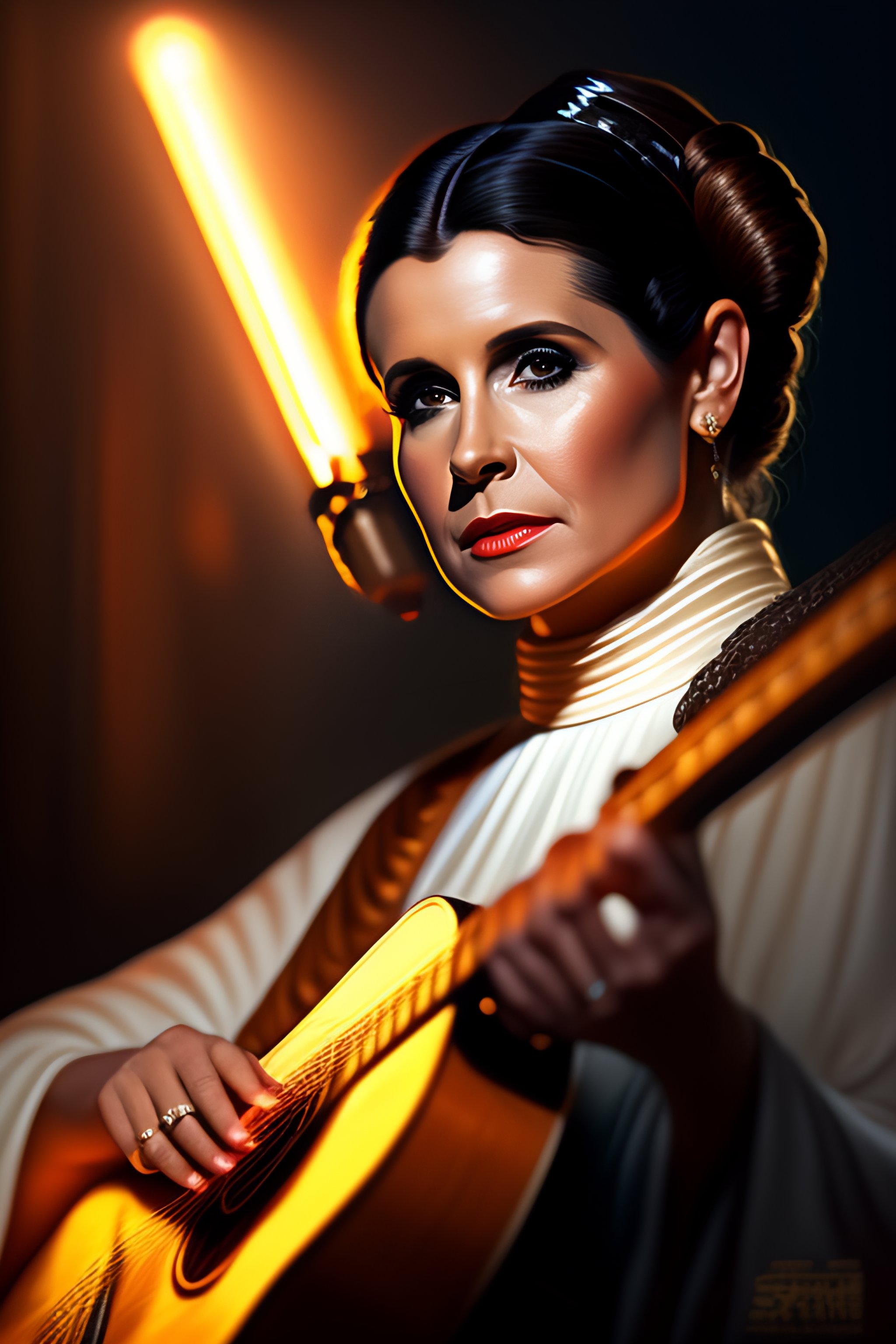 Lexica - Portrait of princess leia playing the guitar, intricate ...
