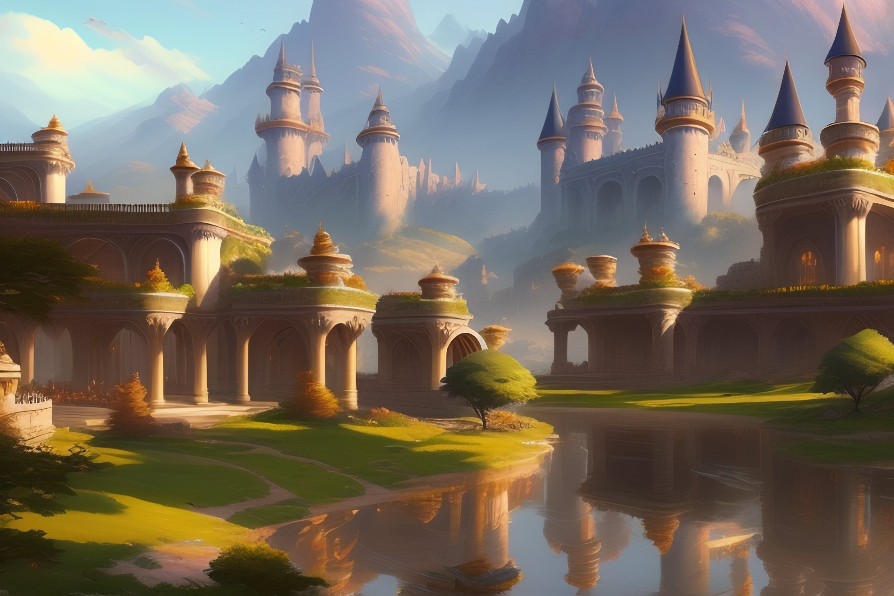 Lexica - Epic view, wide angle, elegant fantasy capital city on ...