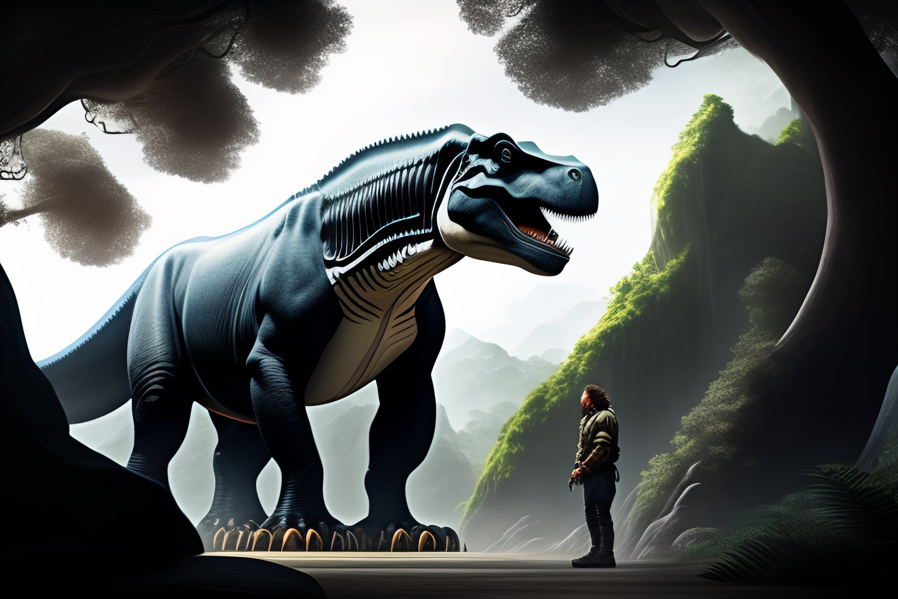 Lexica - Big imposing Trex standing in front of a little muscular ...