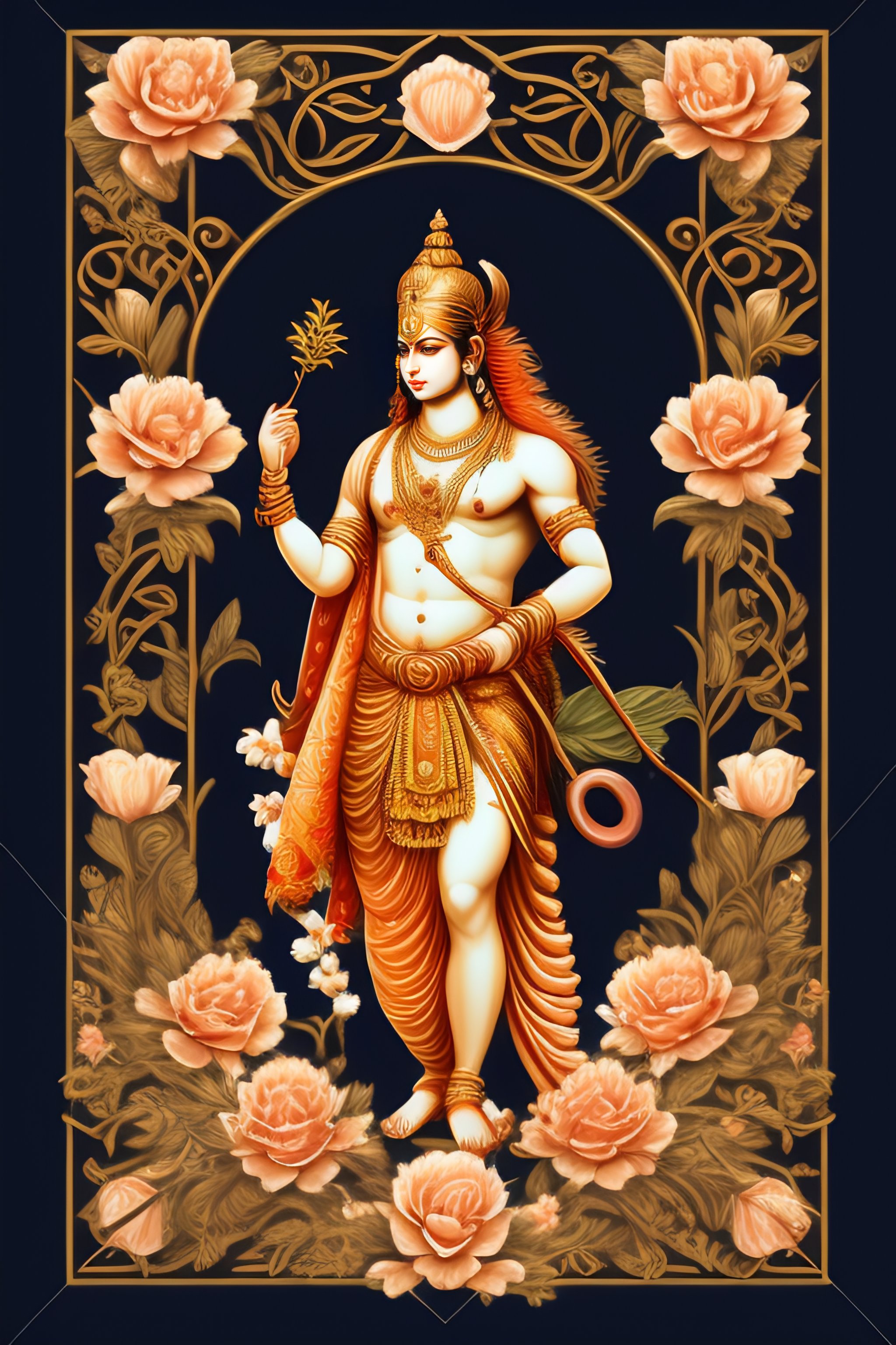 Lexica - Lord Rama with classical floral elements emanating from center ...