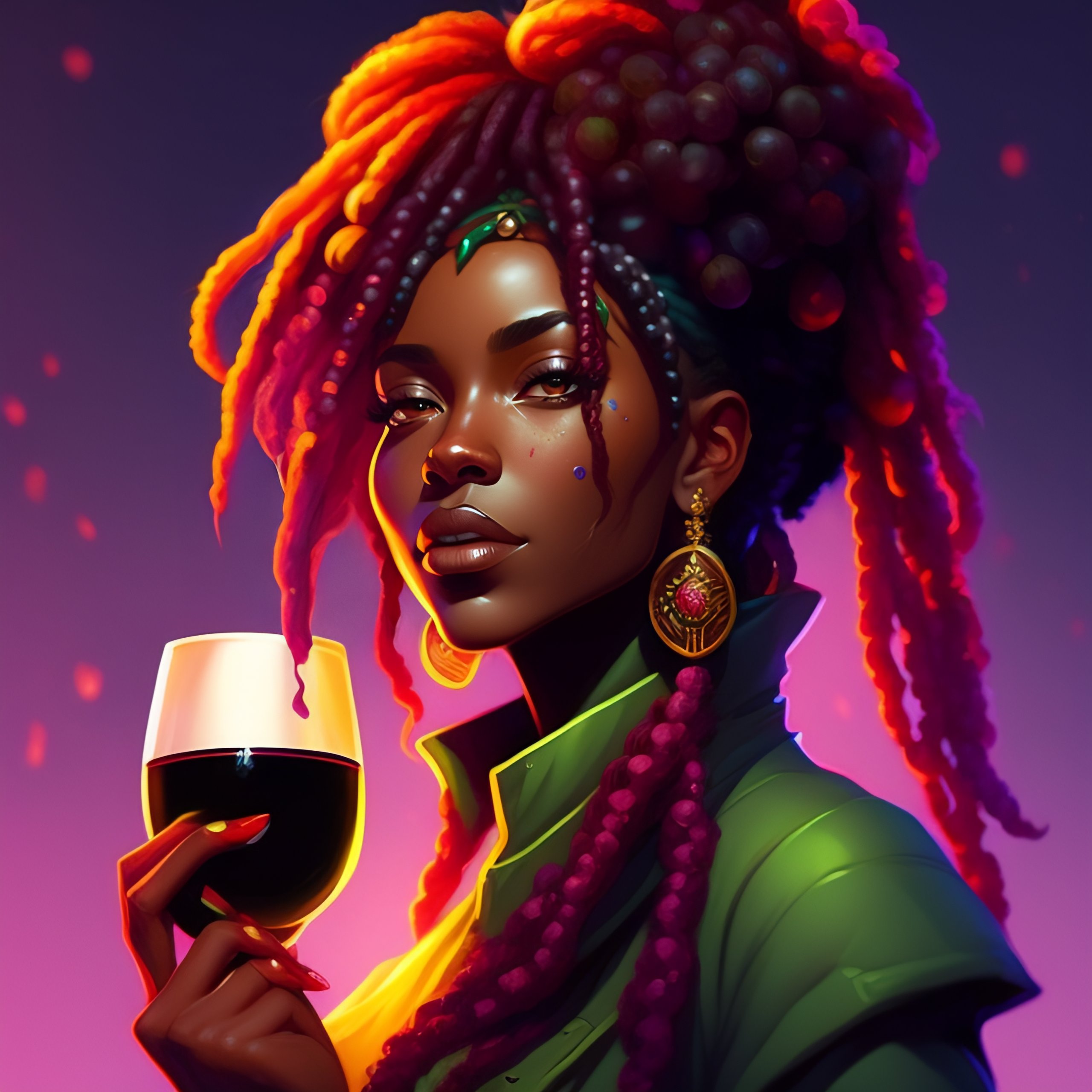 Lexica - Dreadlocked dark rasta woman with wine and grapes, in the ...