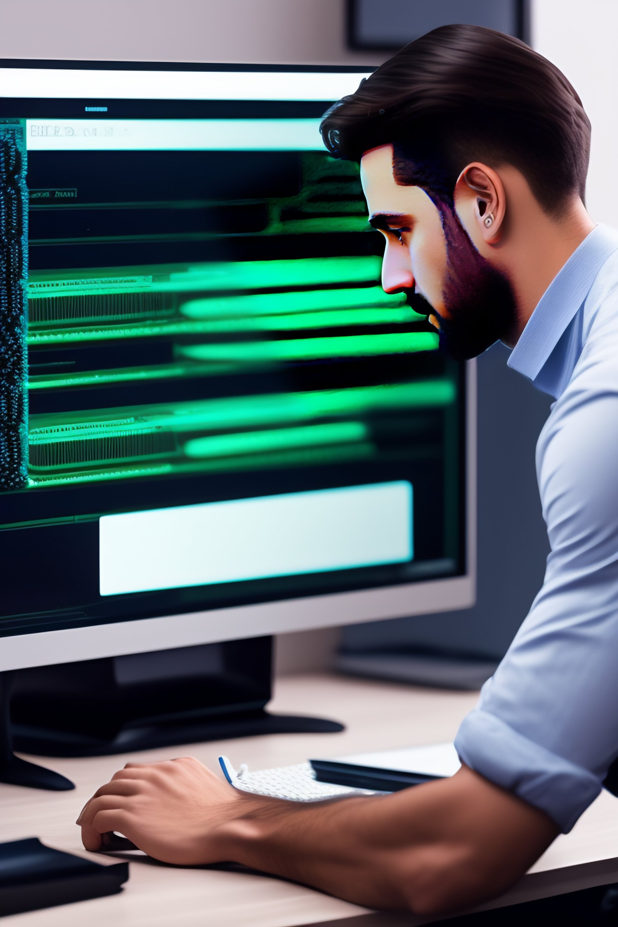 Lexica - Photo of a caucasian computer engineer working on his desk