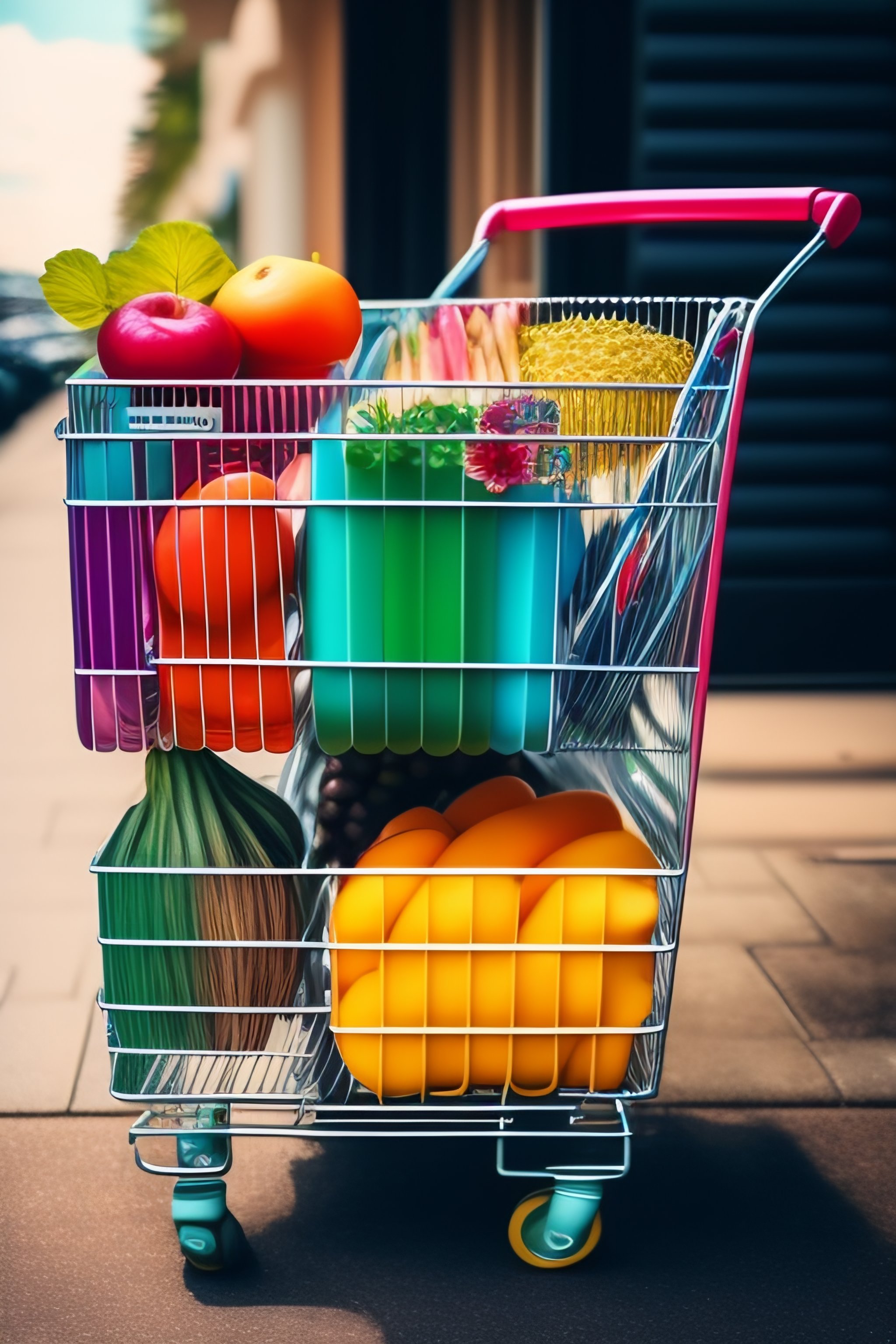 Lexica - A shopping cart filled with overflowing products