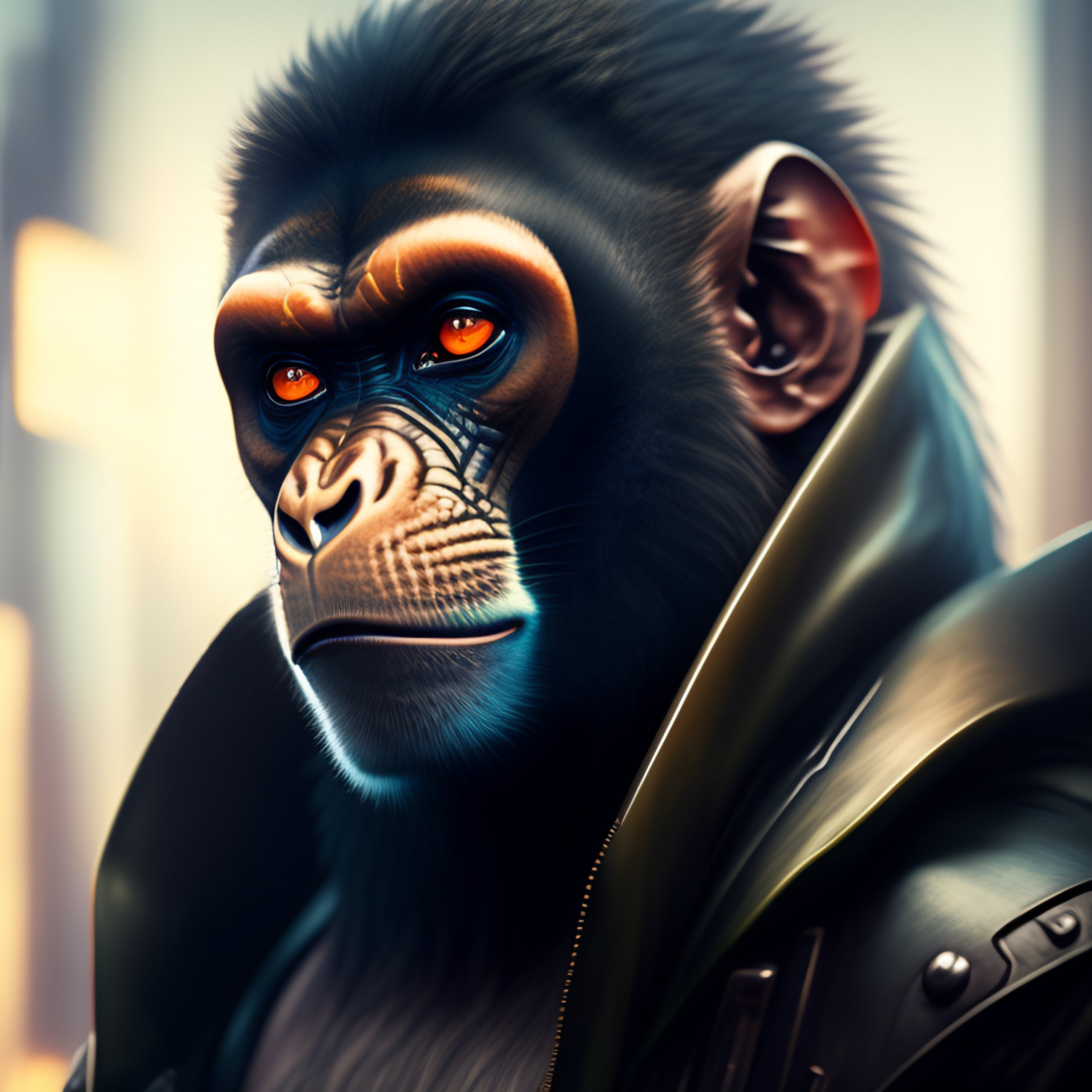 Lexica - Monkey cyberpunk cyborg, side portrait, realistic animal, half body shot, elegant