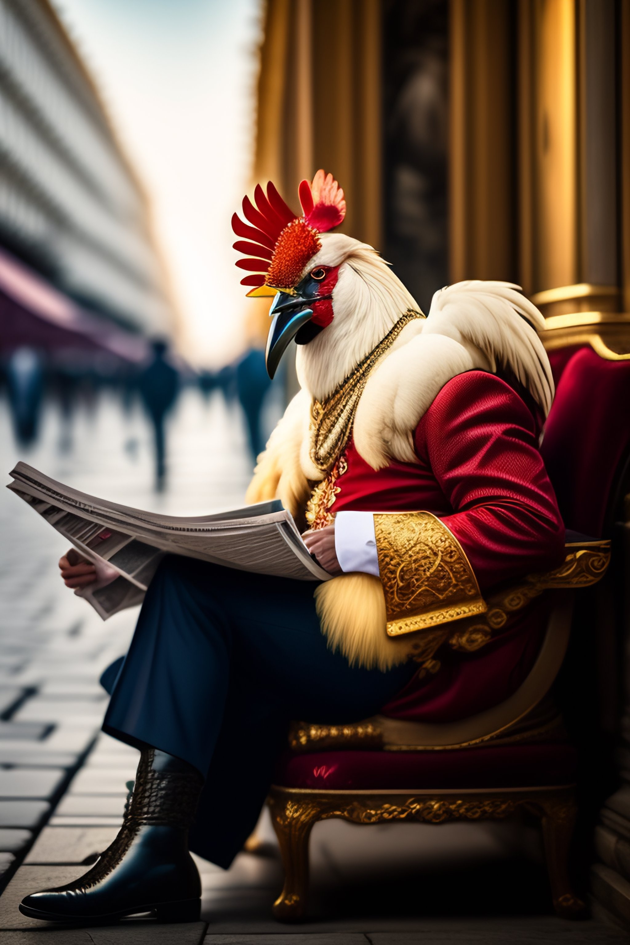 Lexica - A rooster smoking a cigar while reading the newspaper while ...