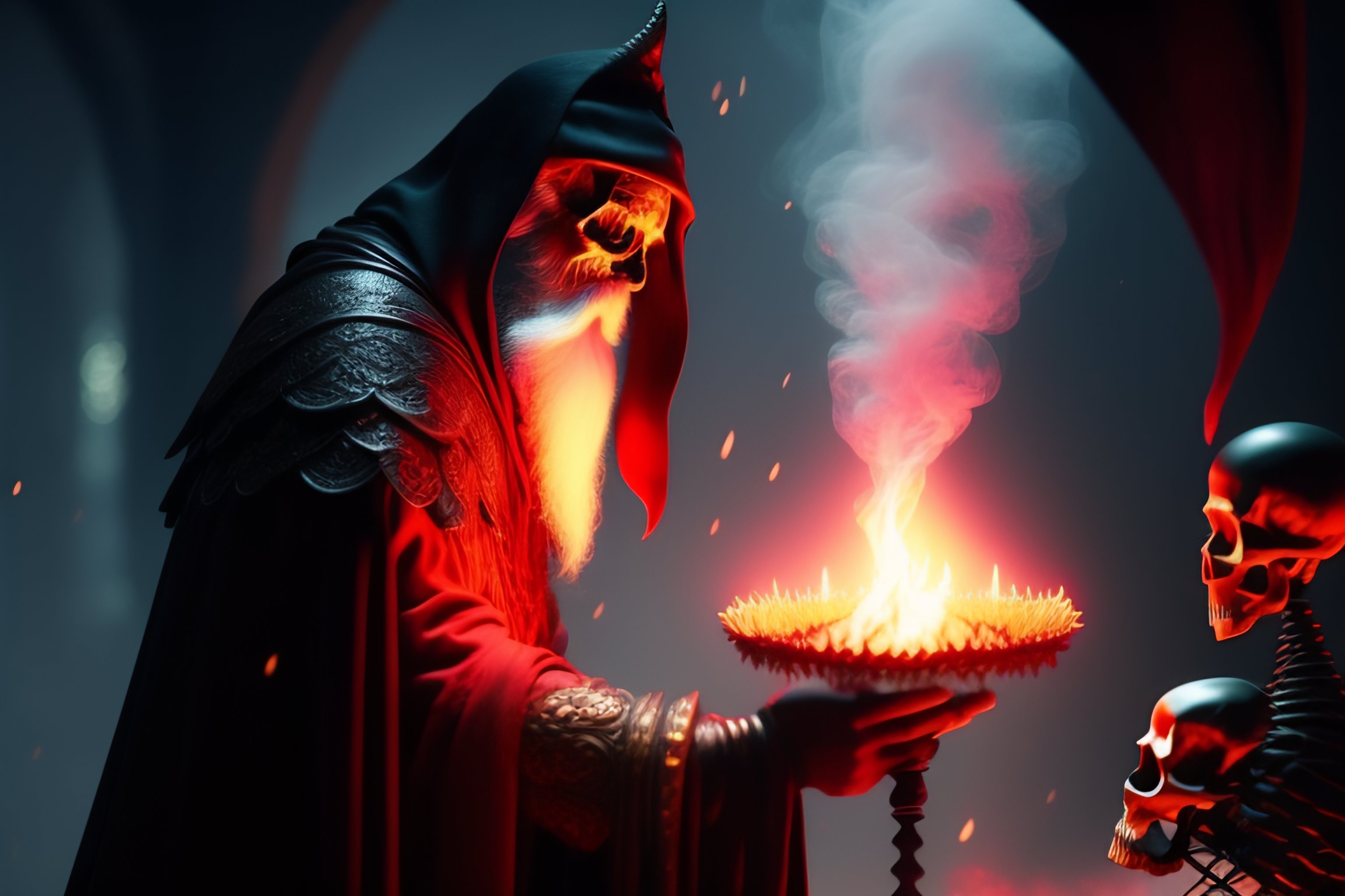 Lexica - Dark old wizard throwing red spells to a skeleton warrior ...