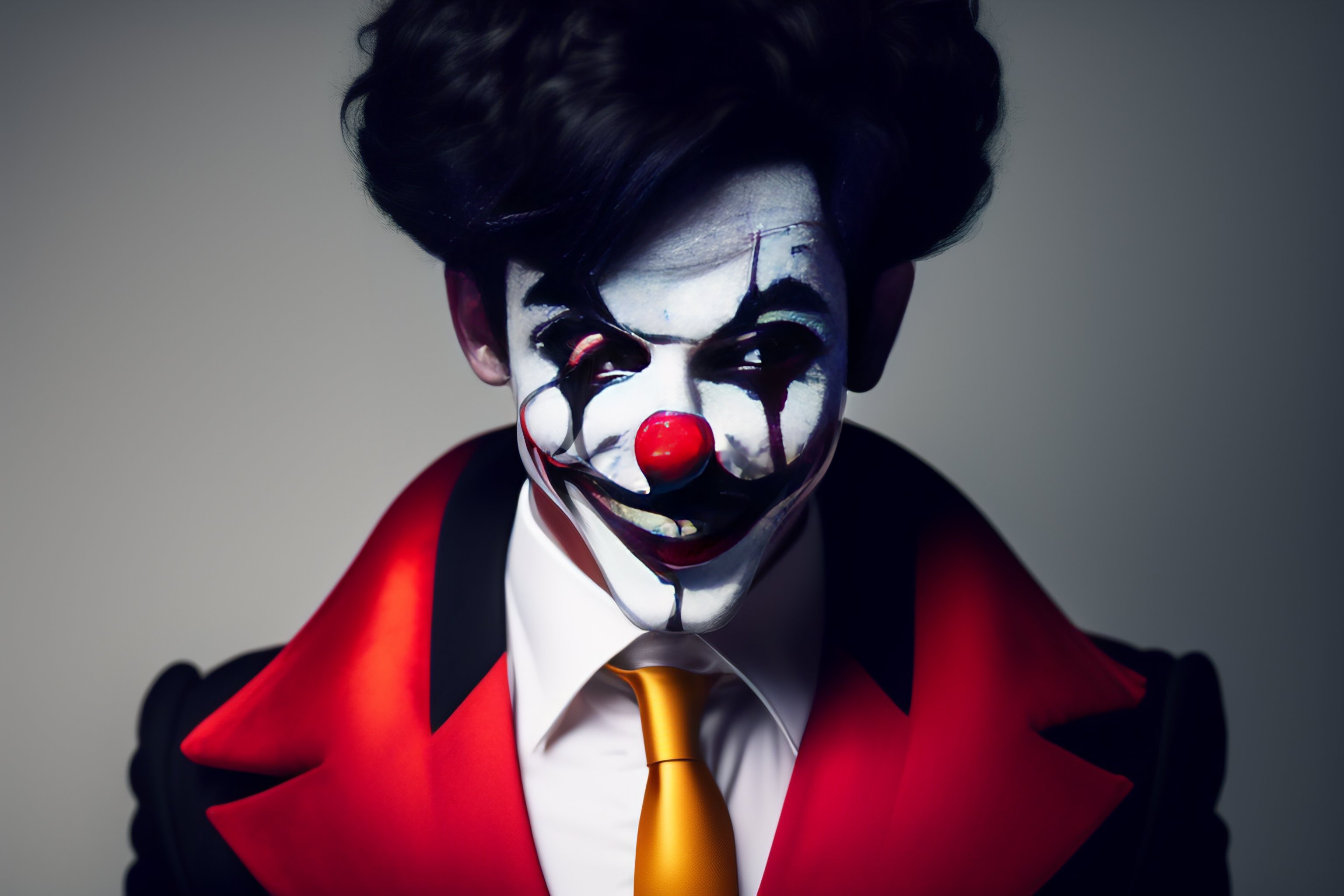 Lexica - Skinny terrifying clown with thin suit with red eyes and black ...