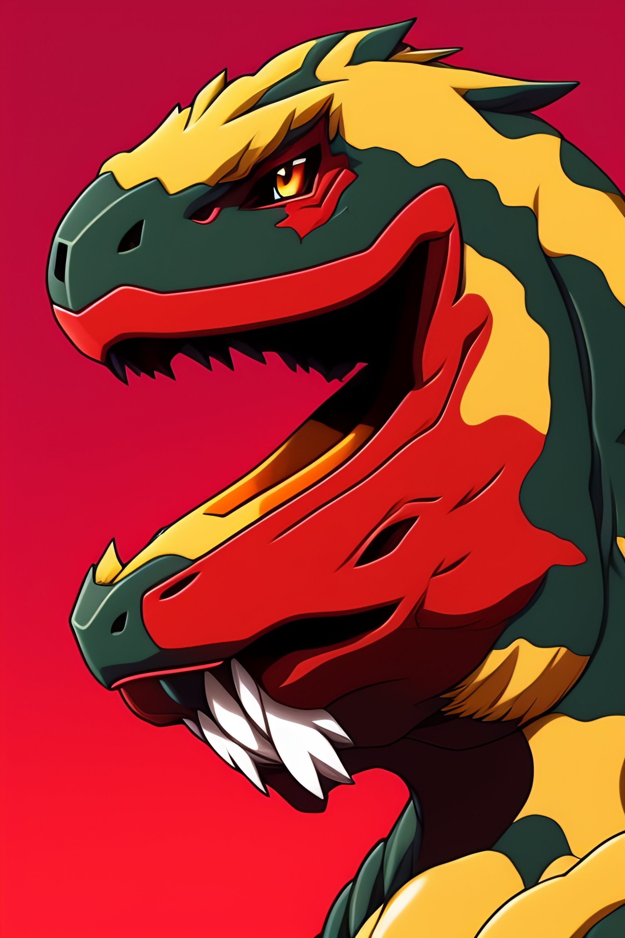 Lexica - Anime illustration of a Pokemon Red-Coloured Raptor Dinosaur