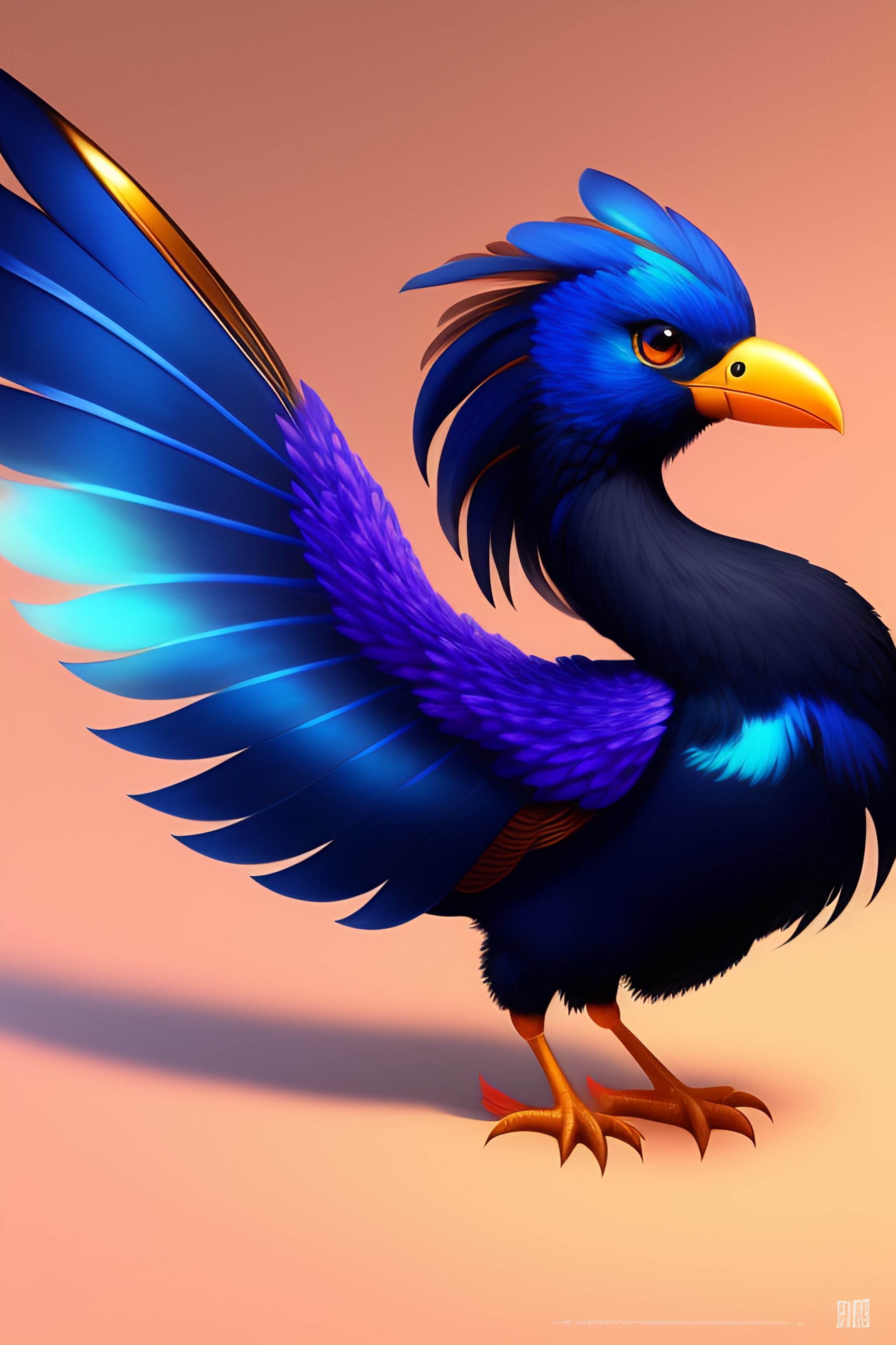Lexica - A cute phoenix with big eyes, it's beak is black, it's ...