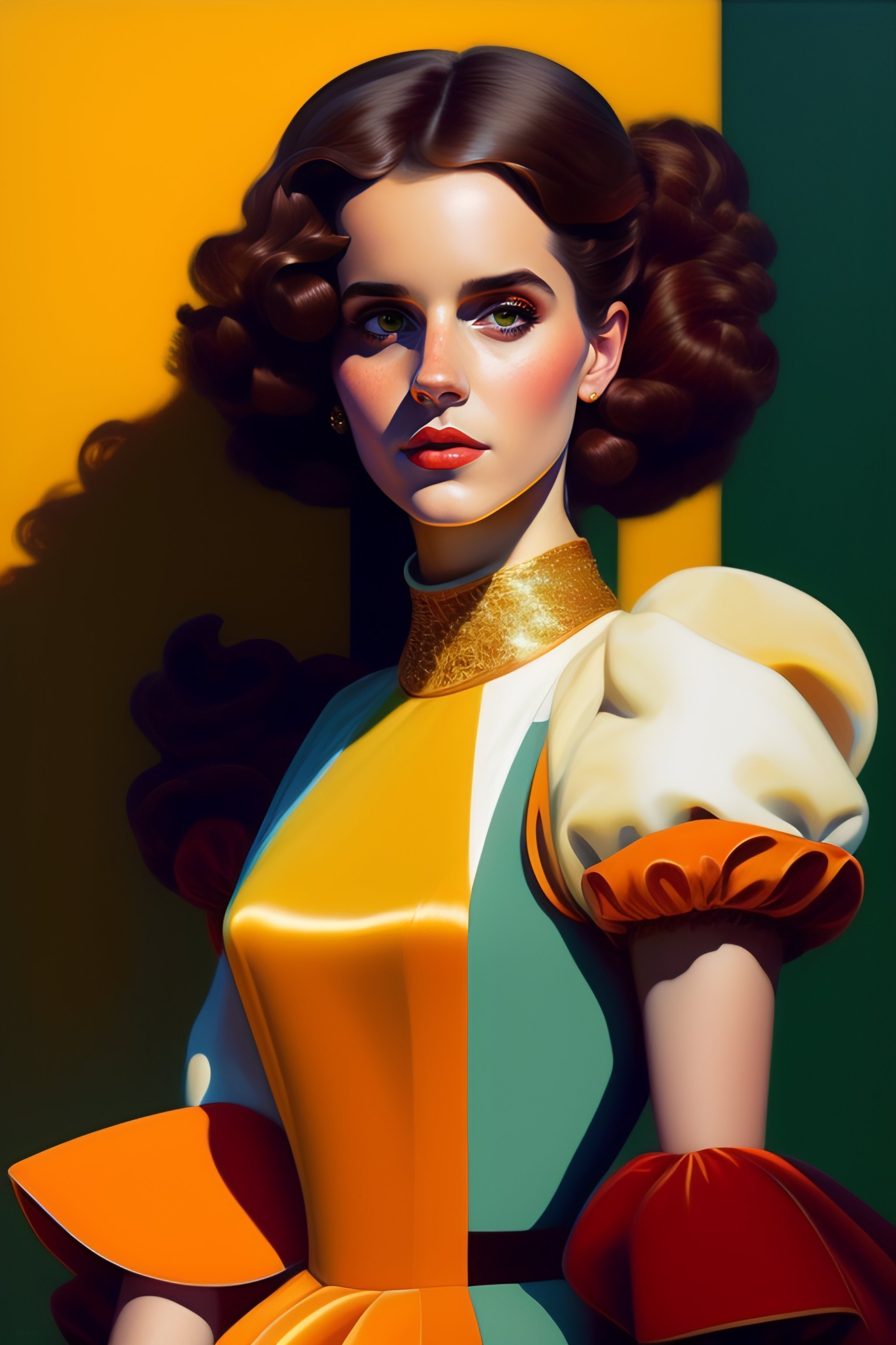 Lexica - A curly-haired girl Emma Watson with brown hair green dress ...