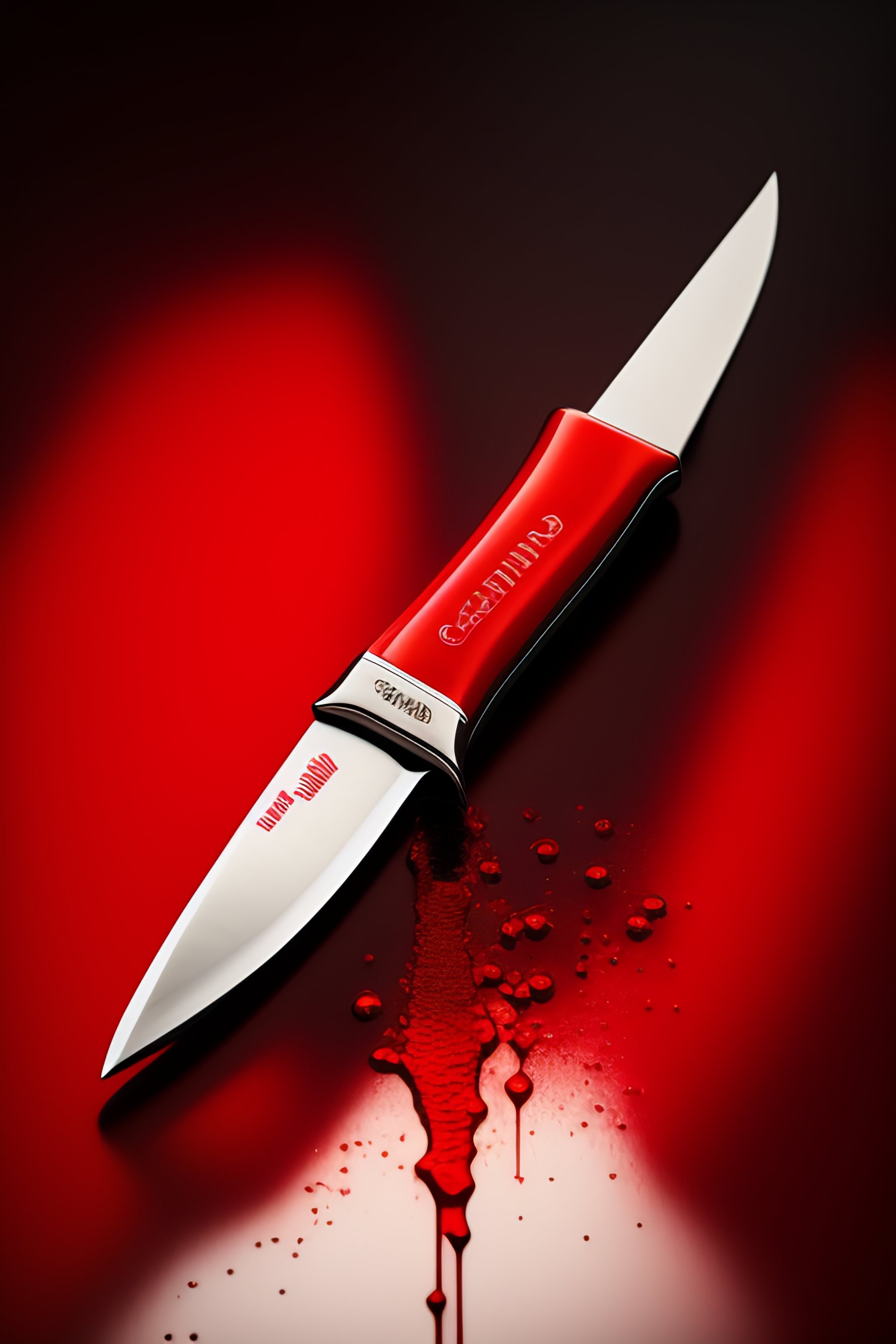 Lexica - Knife covered in red blood album cover art, red and black background