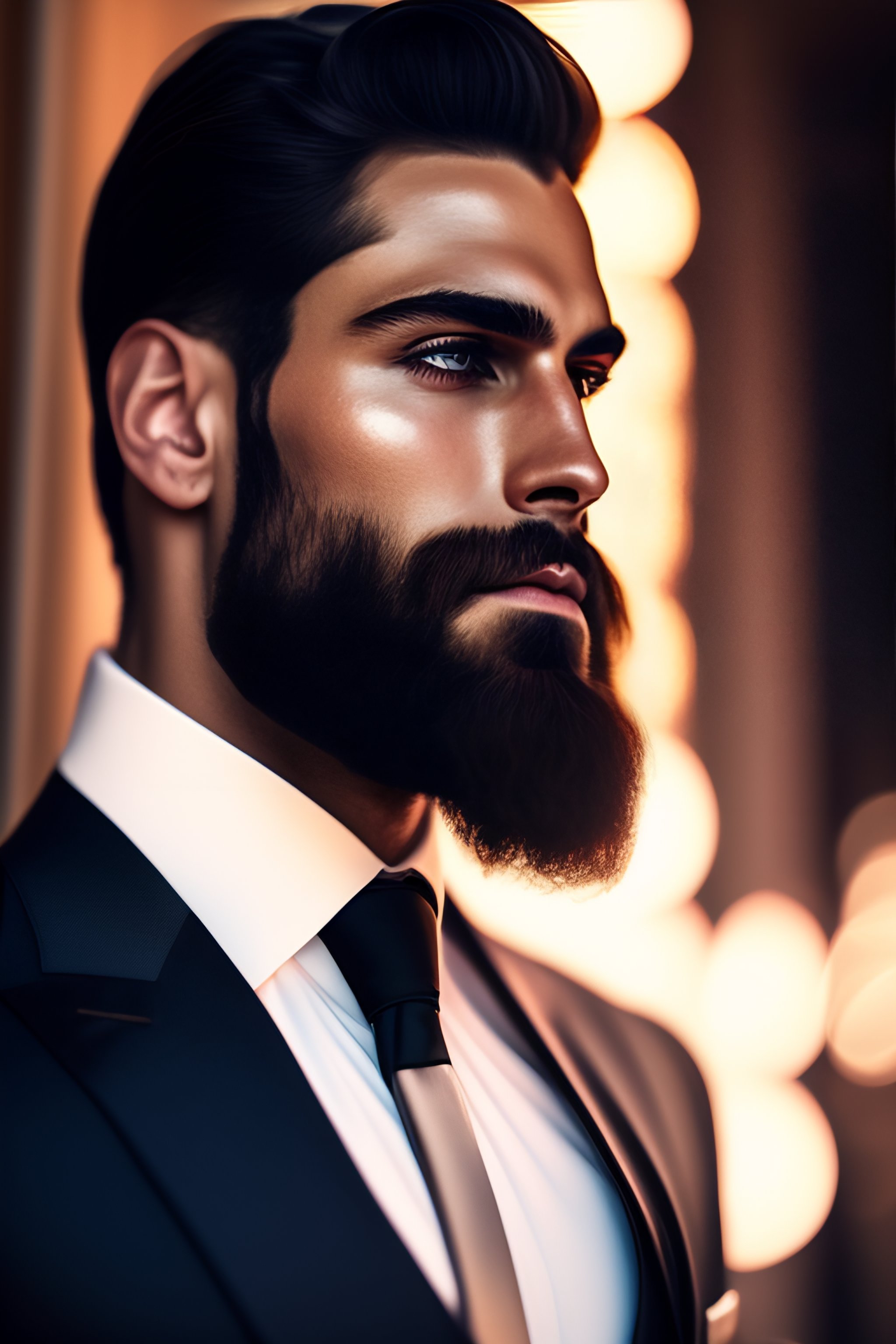 Lexica - Close portrait of elegant men long beard red eyes person in ...