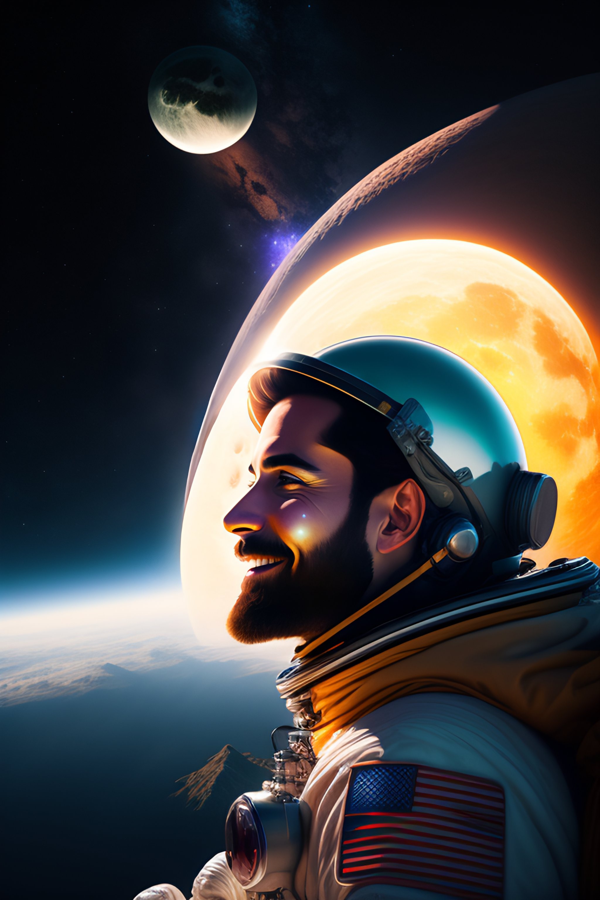 Lexica - Portrait of a smiling male brown hair astronaut with closed ...