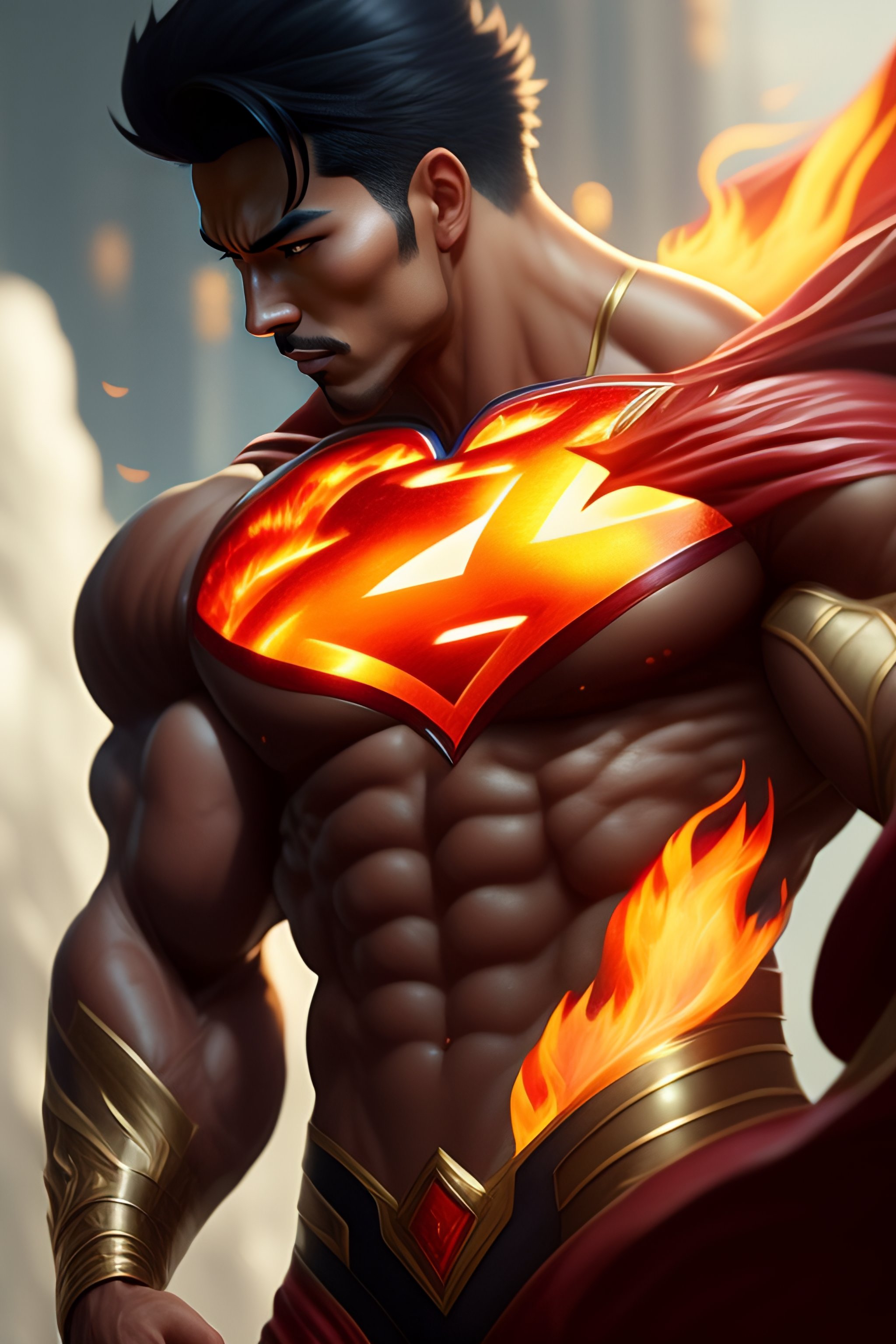 Lexica - Muscular Superman flame on hand ,sharp details, sharp focus ...