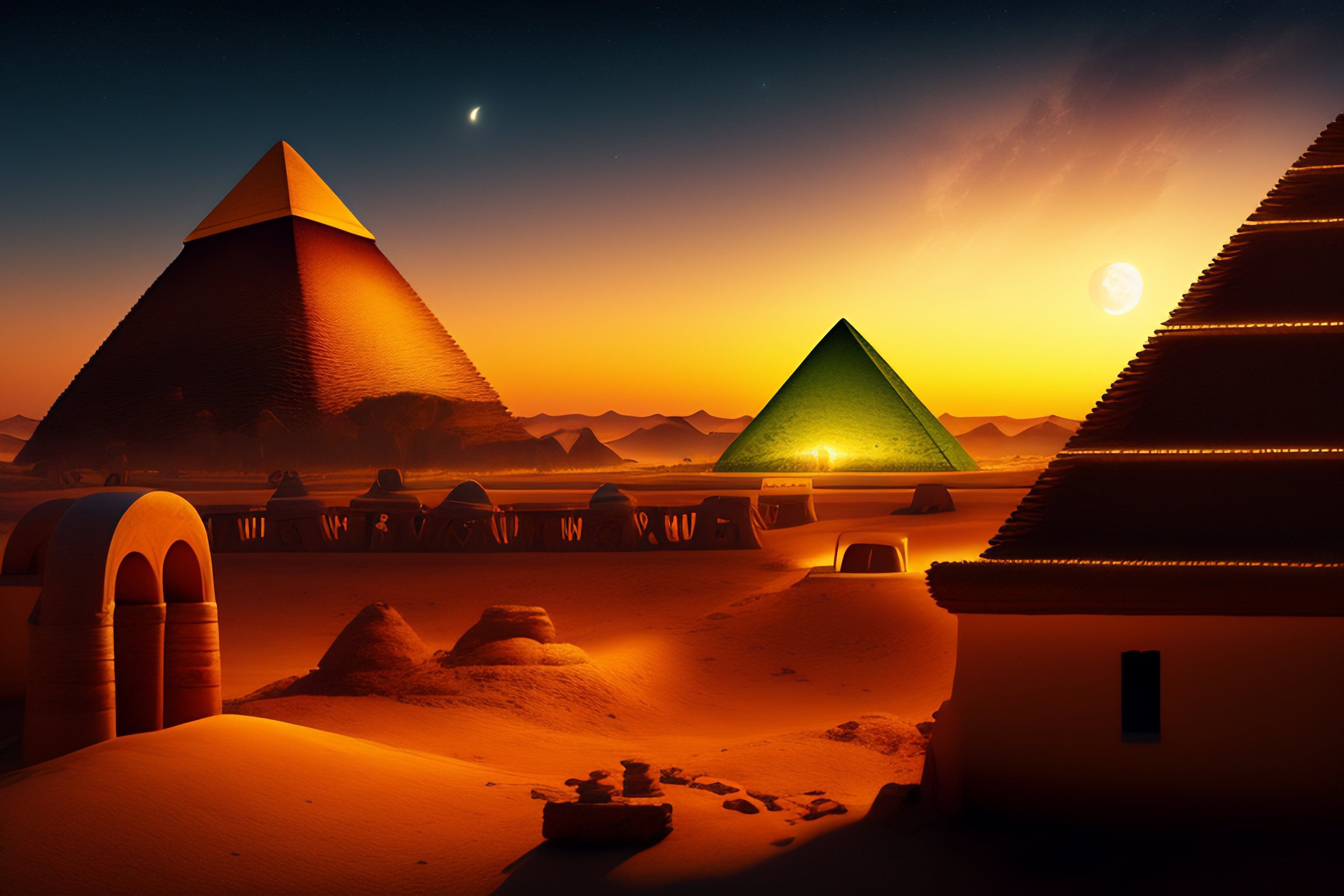 Lexica - Surrealistic landscape of ancient egyptian city at night ...