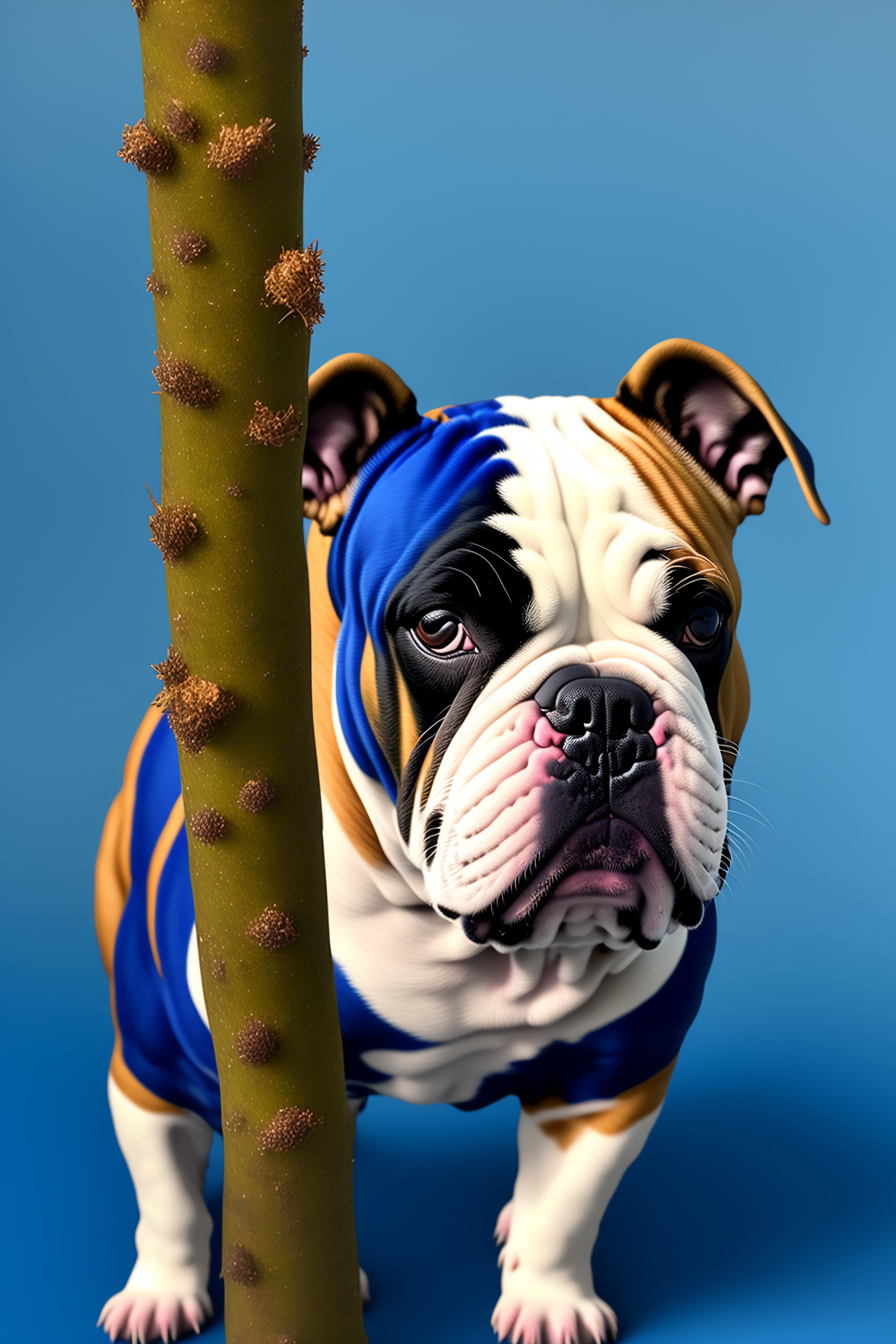 Lexica - A blue police custom silly bulldog, tree stick behind