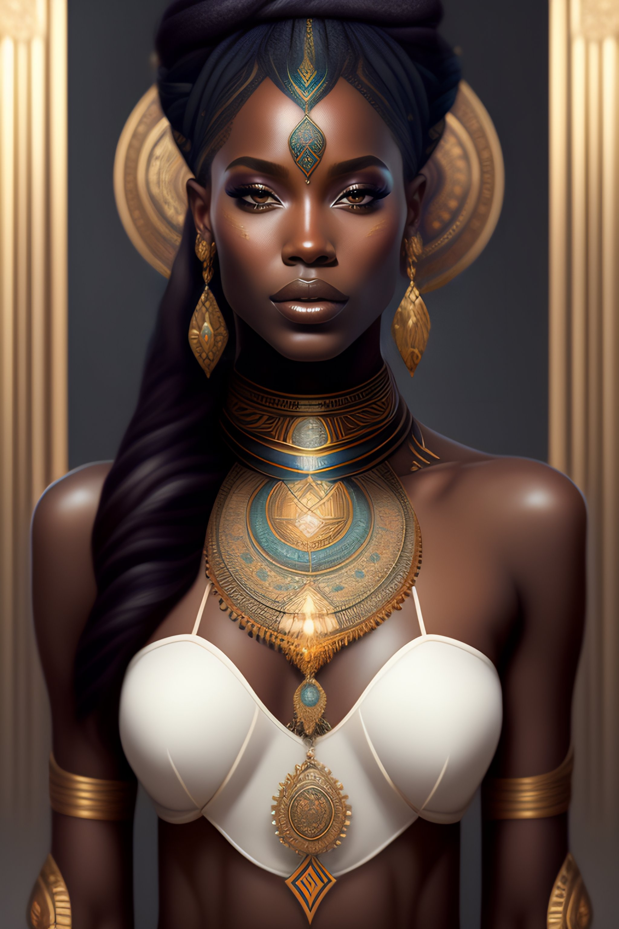 Lexica - Symmetrical body portrait of beautiful nubian tribal tattooed young woman, intricate ...