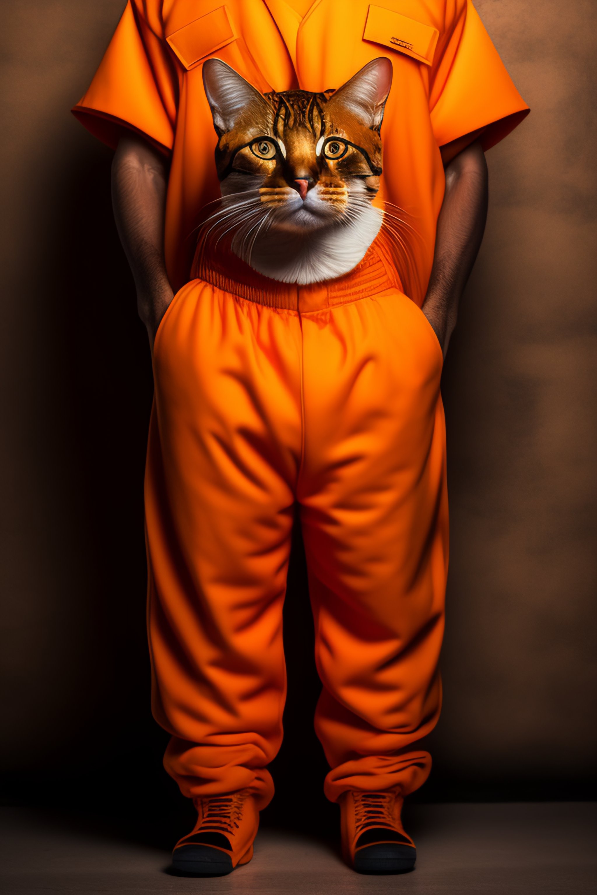 Lexica - A humanoid havana brown cat wearing inmate orange jumpsuit ...