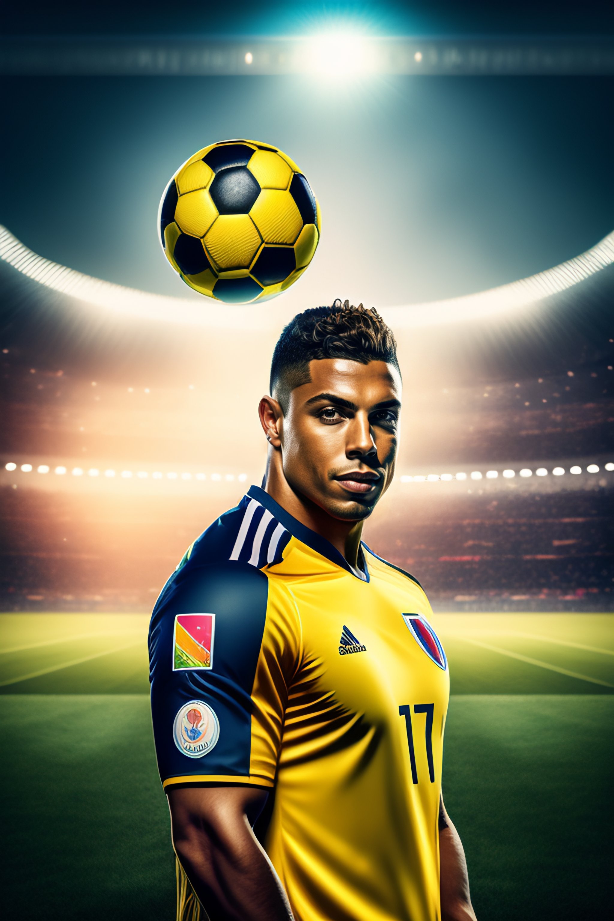 Lexica - Portrait of ronaldo nazario holding a soccer ball, wearing the ...