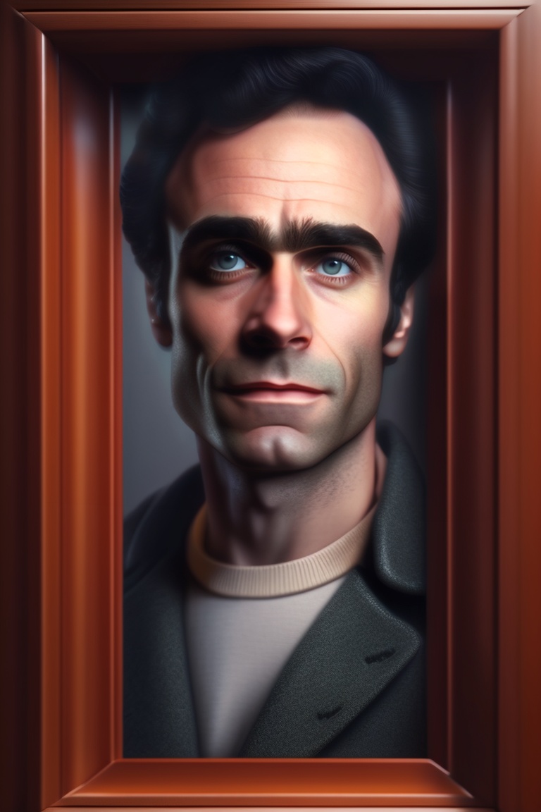 Lexica - Ted Bundy locking at the camera , horror , dark room , super ...