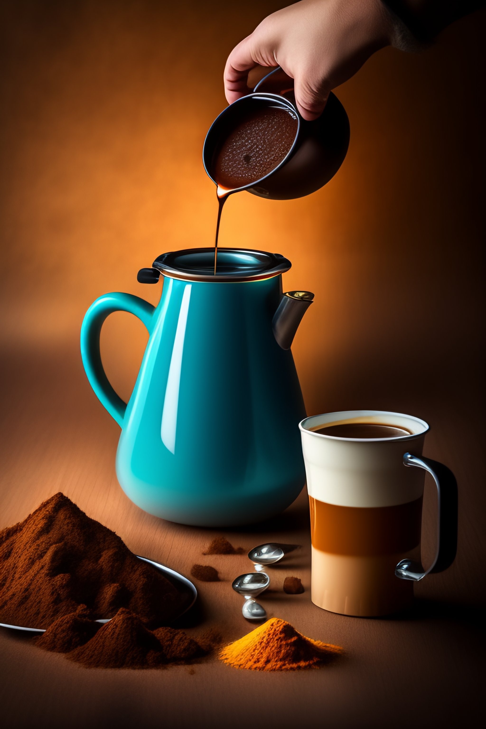 Lexica - A hand holding a coffee pot pours the coffee beans from the ...