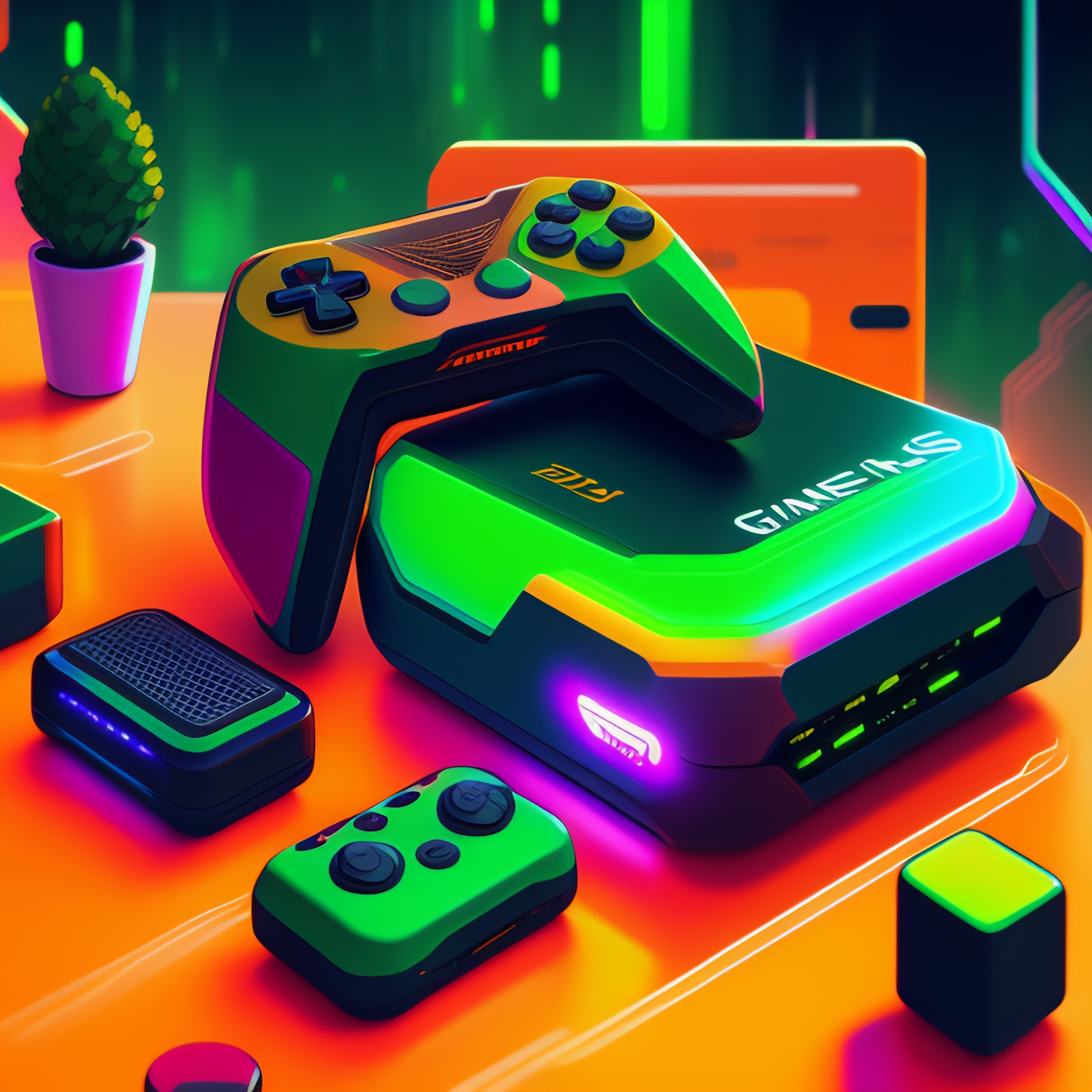 Lexica - A futuristic gaming console, style of laurie greasley, james ...