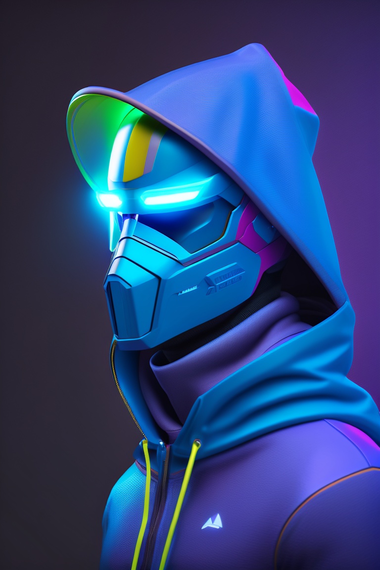Lexica - Character, male, hooded, encourager, leader, neon, blue, mask ...