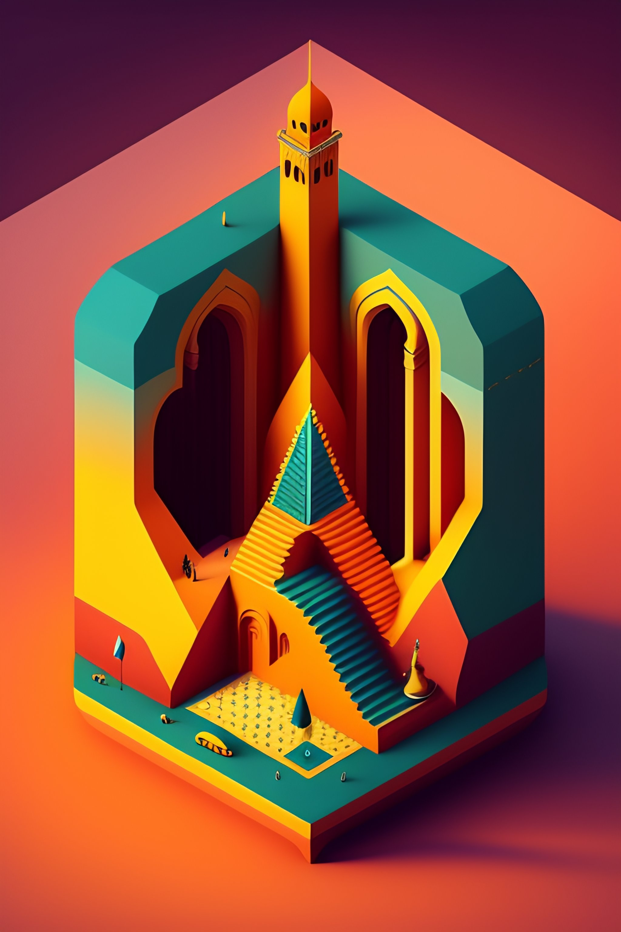 Lexica - Isometric monument valley, wes anderson