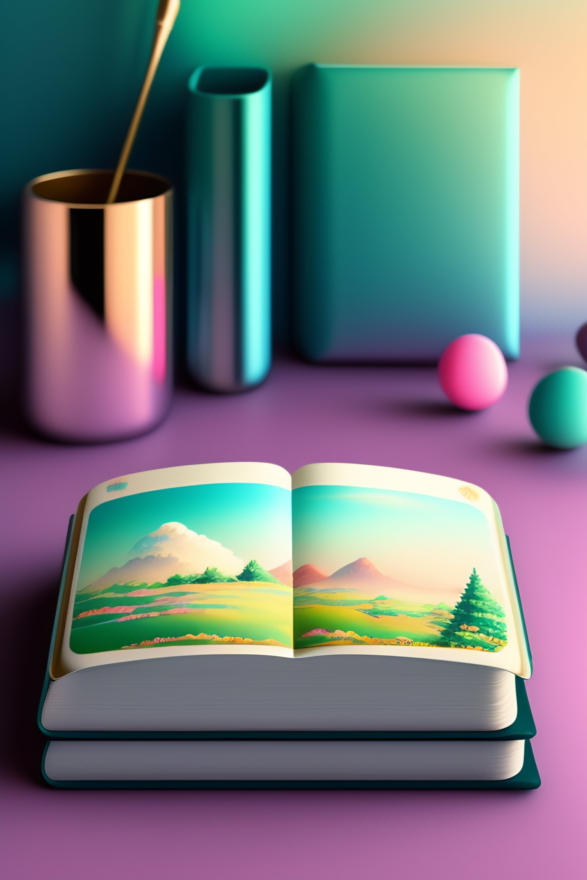 Lexica - A book with painting on it with a pastel aesthetic, studio ...