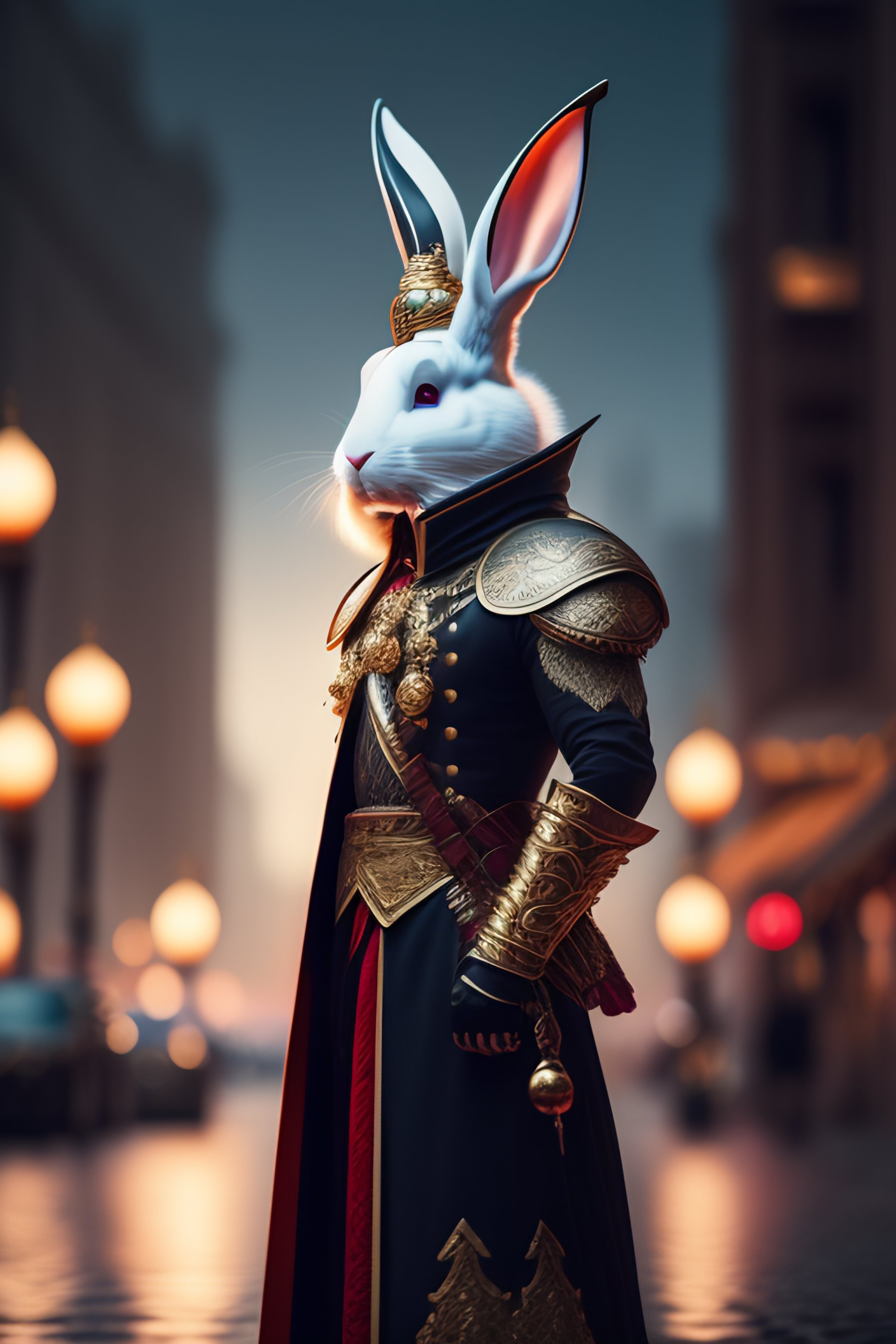 Lexica - An anthropomorphic white rabbit, male wizard face, dressed as ...
