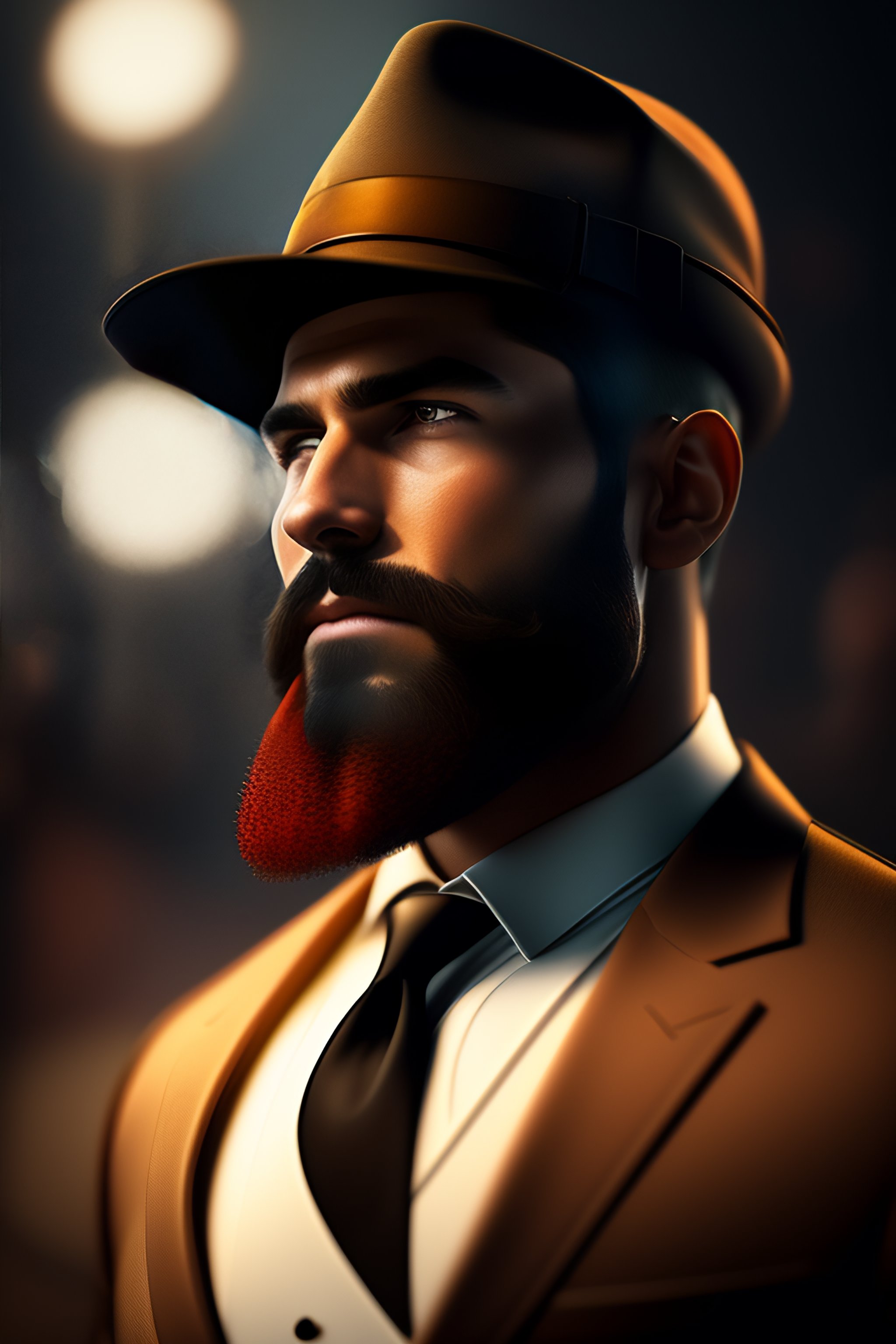 Lexica - A mysterious mafia guy with a beard wearing a hat