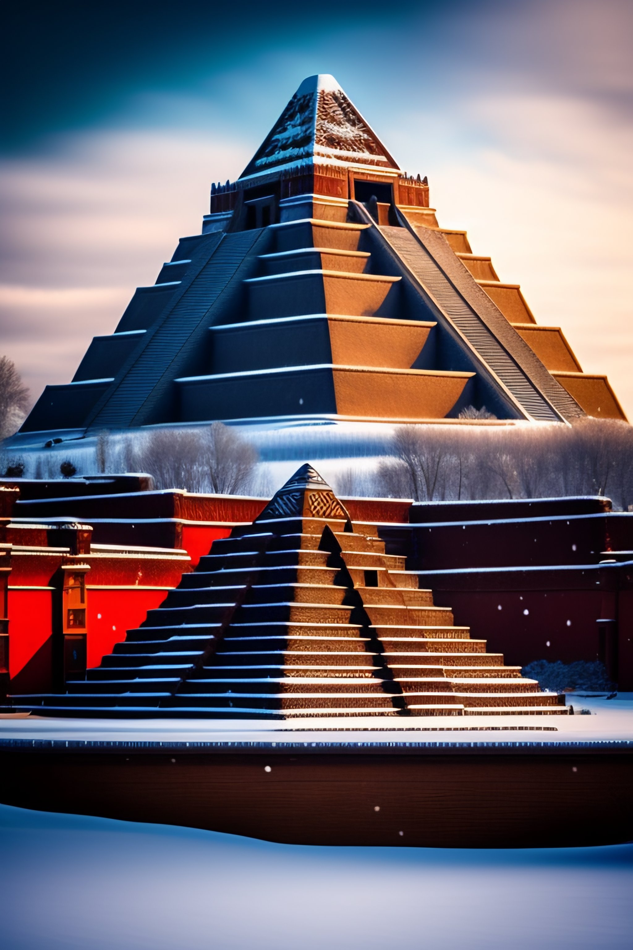 Lexica - Ancient Aztec pyramid in the snow at red square realistic ...