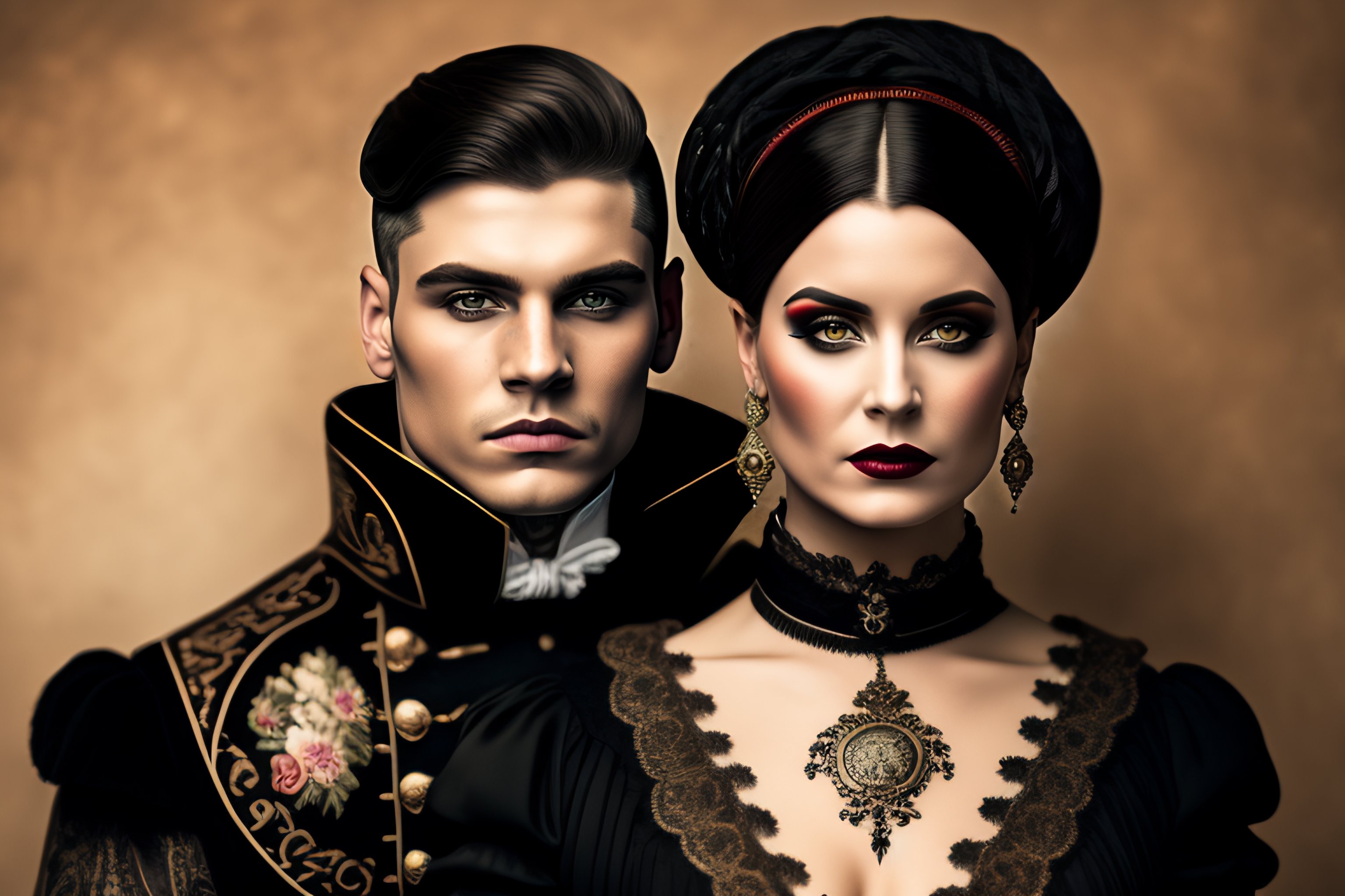 Lexica - Victorian style photo of a goth girl and guy with tattoos on ...