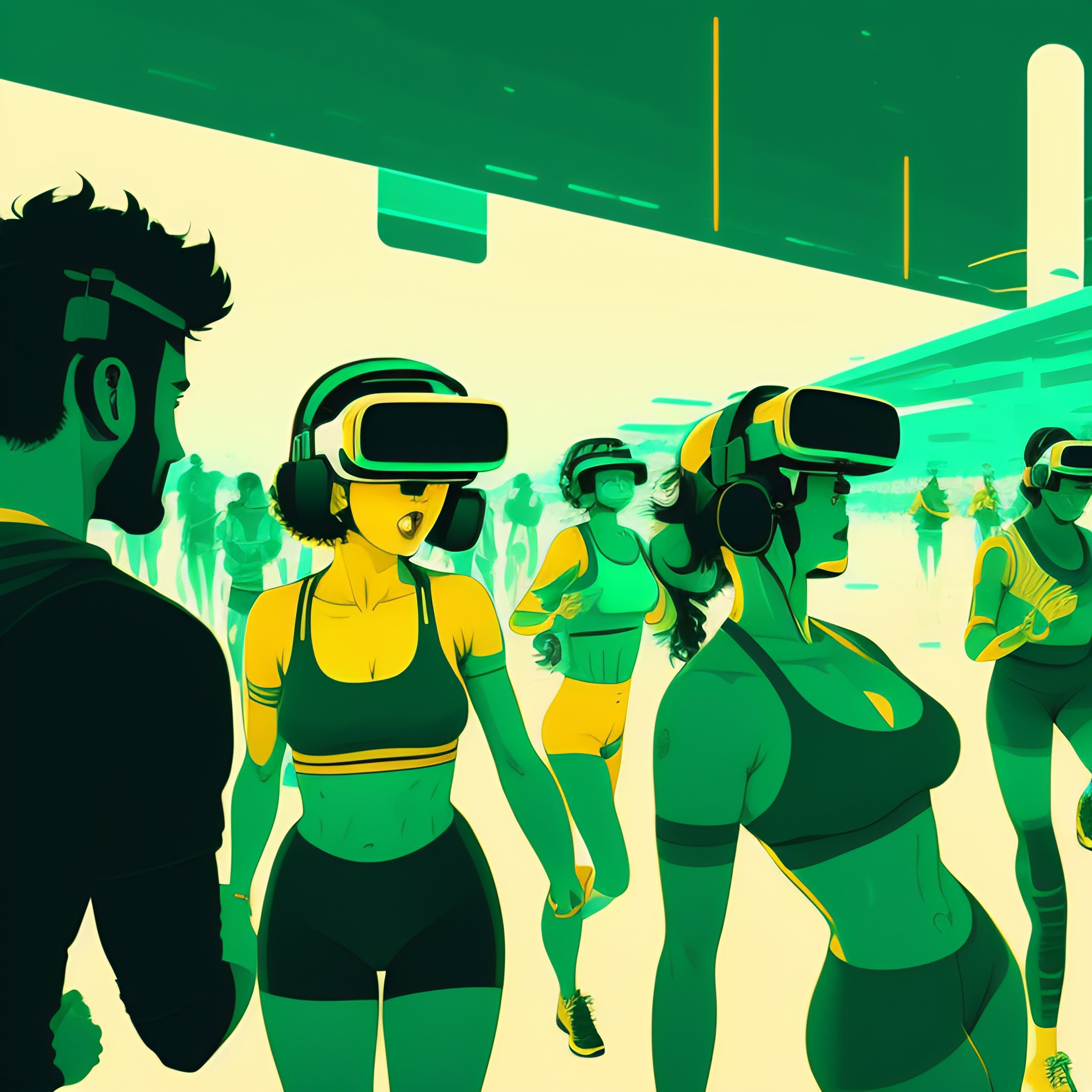 Lexica - Group of people exercising with a vr headsets on, style of ...