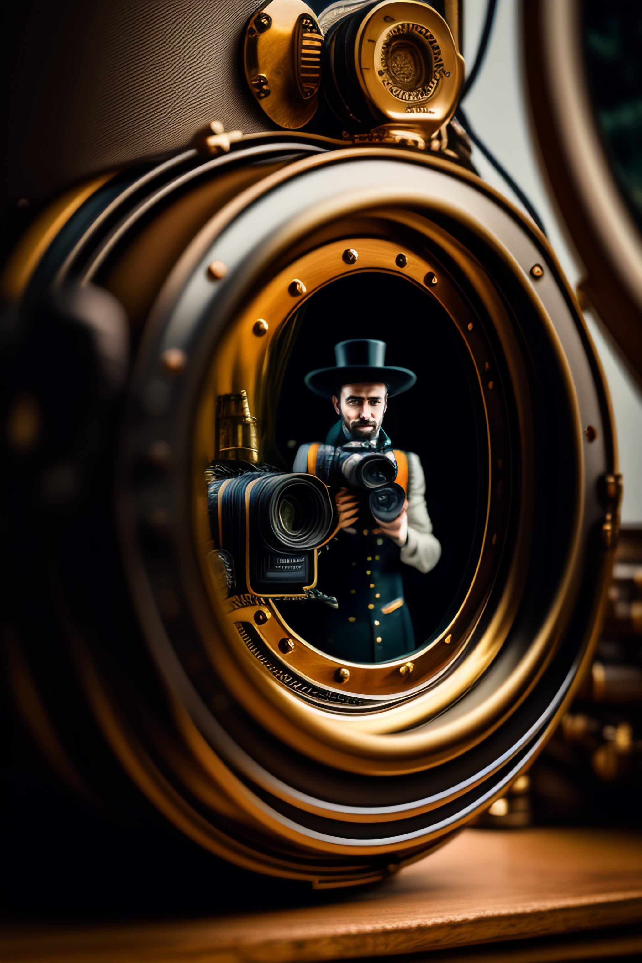 Lexica - Photographer looking through camera, steampunk, painted by Goya
