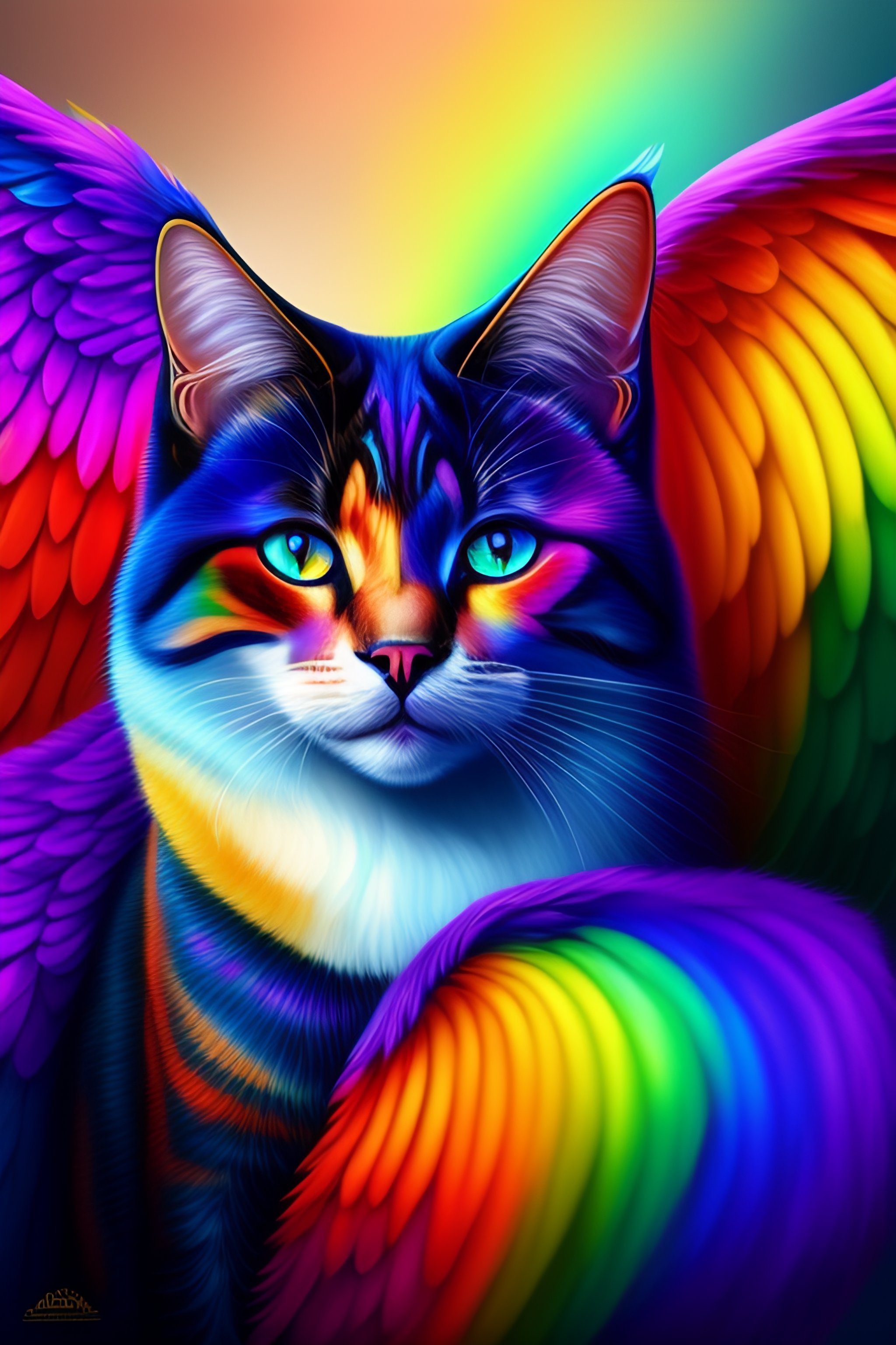 Lexica - ((beautiful cats with rainbow colored fur with two wings on ...
