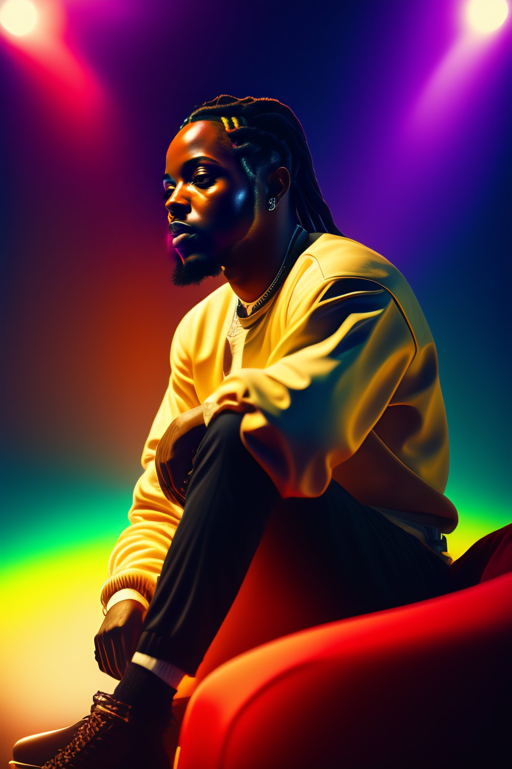 Lexica - Kendrick lamar sitting on a chair floating over Earth, 4k ...