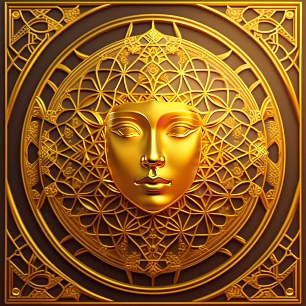 Lexica - 2d gold avatar humanoid drawing psychedelic, 2d flat, mandala ...