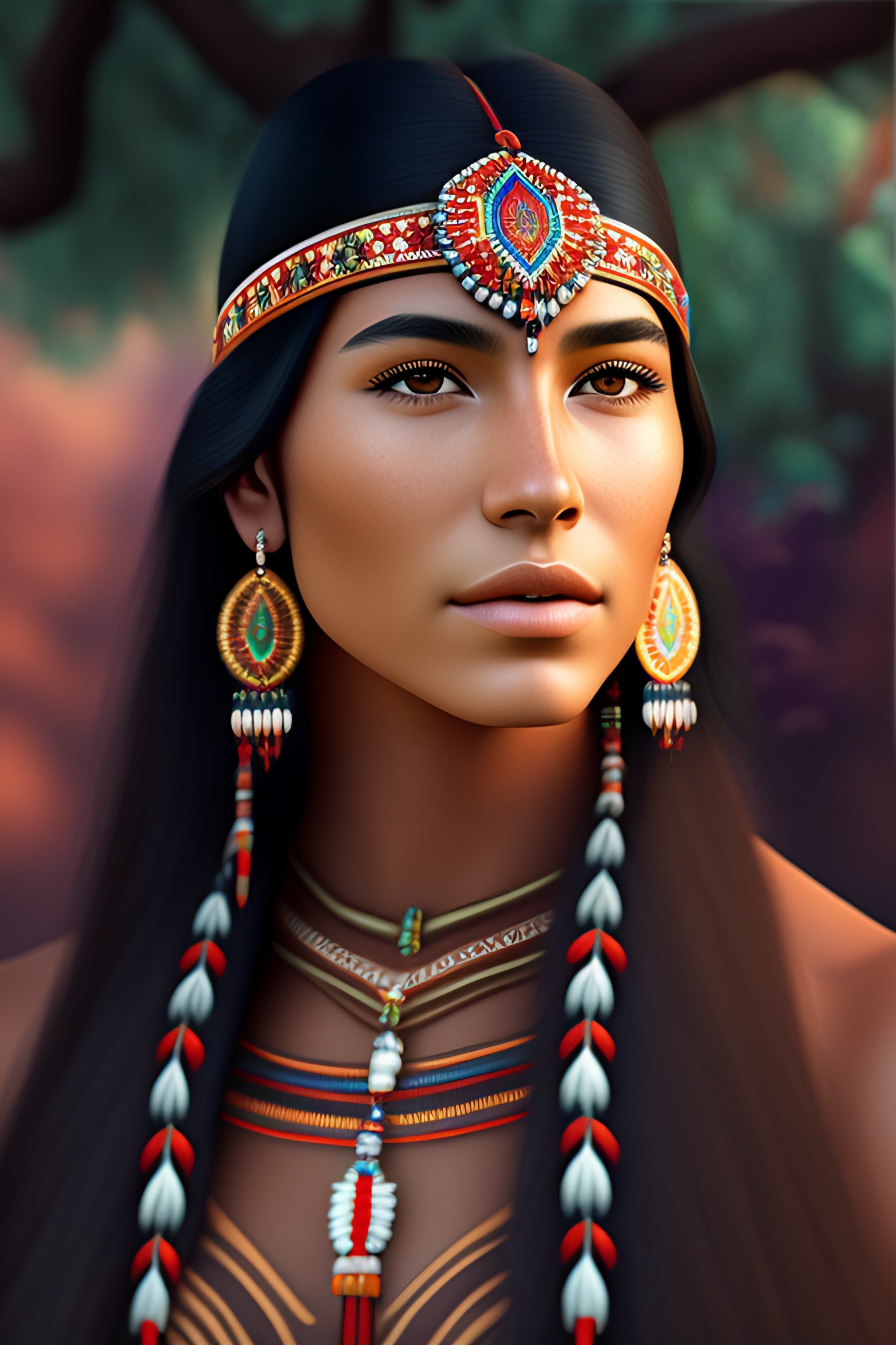 Lexica - Native american young woman portrait in 3d digital art with ...