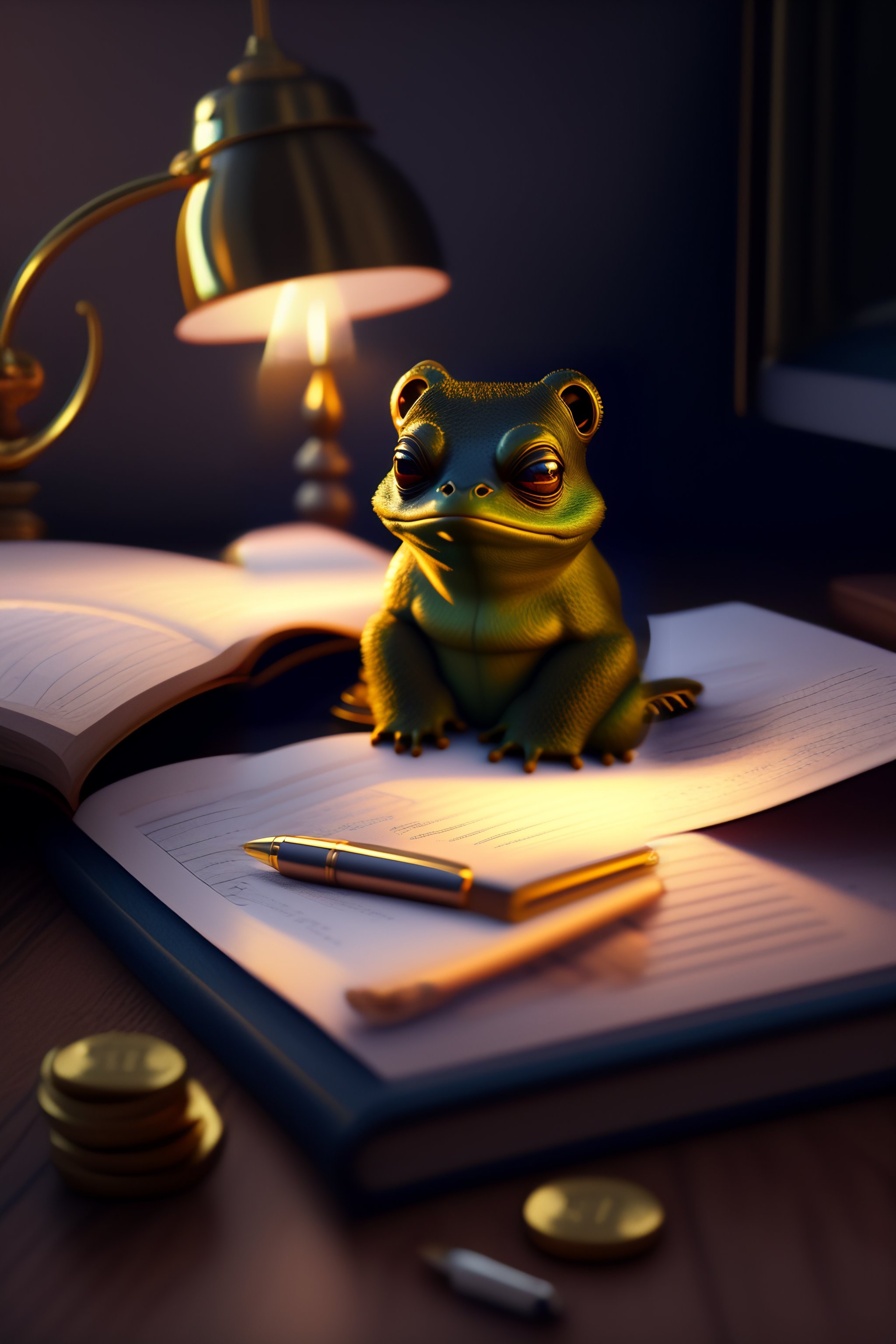 Lexica - An exhausted pepe the frog commiting tax fraud, paperwork ...