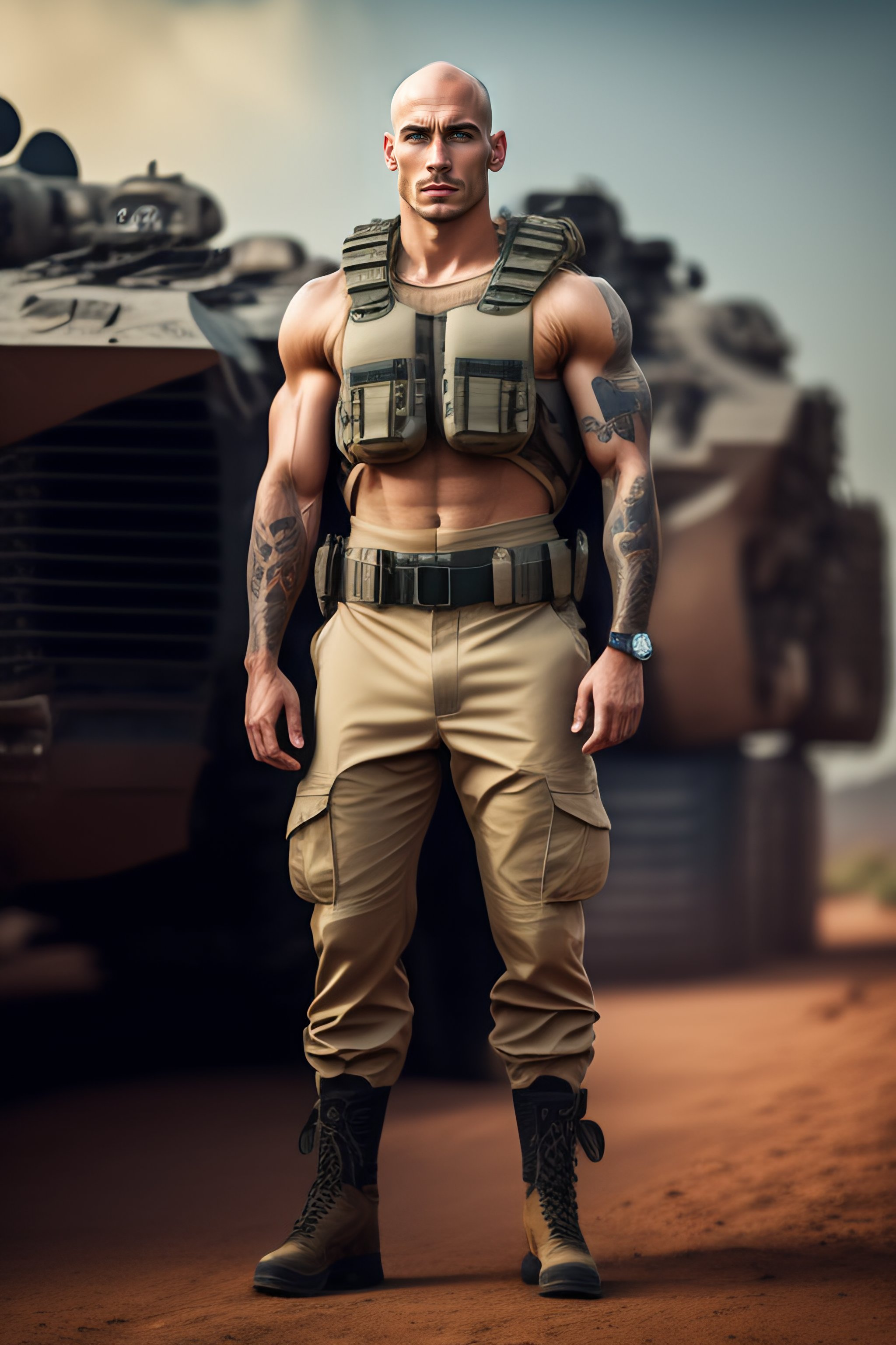 Lexica - Pale and bald strong warboy wearing cargo pants