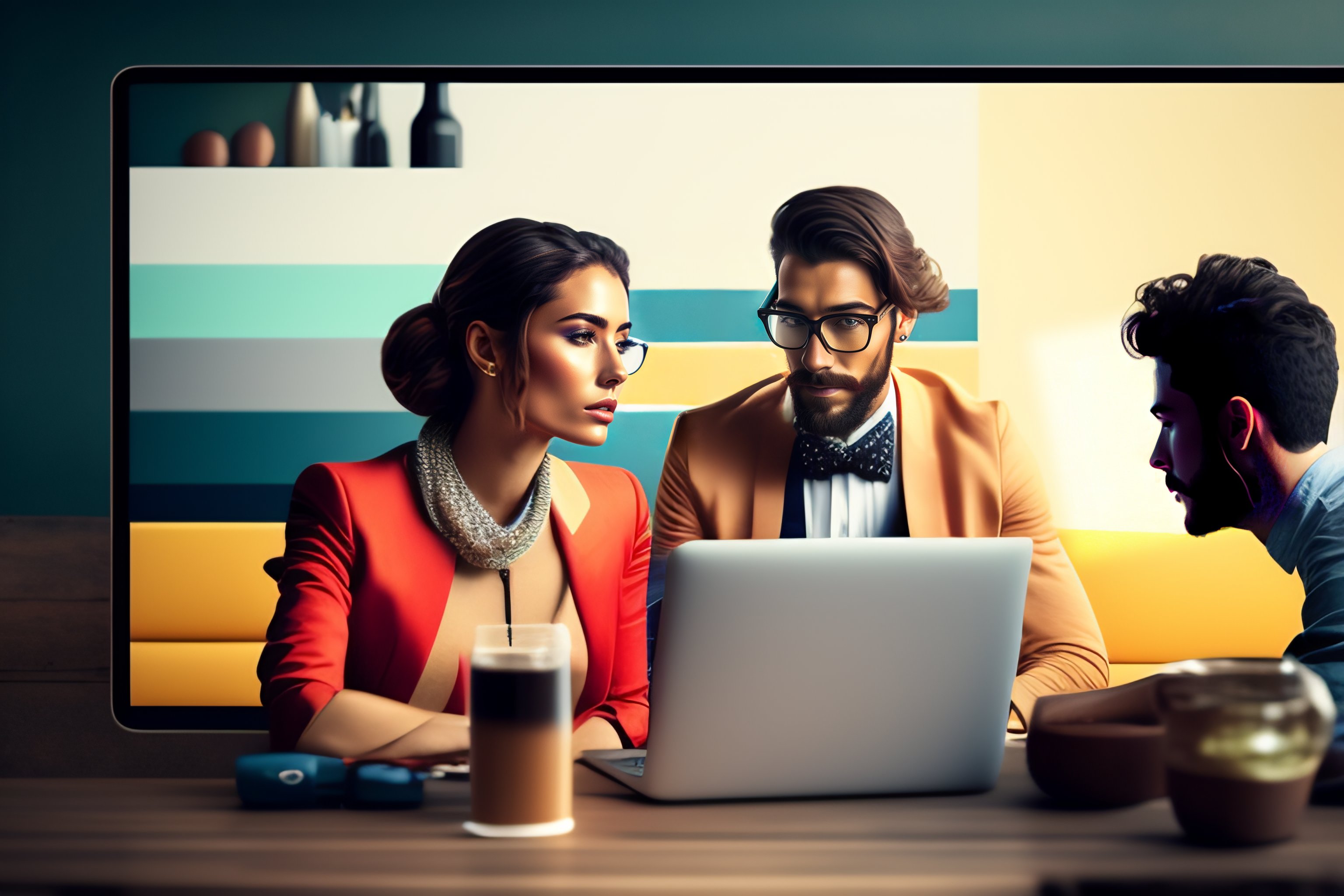 Lexica - Hipsters designers working on laptop in cafe, one is woman ...