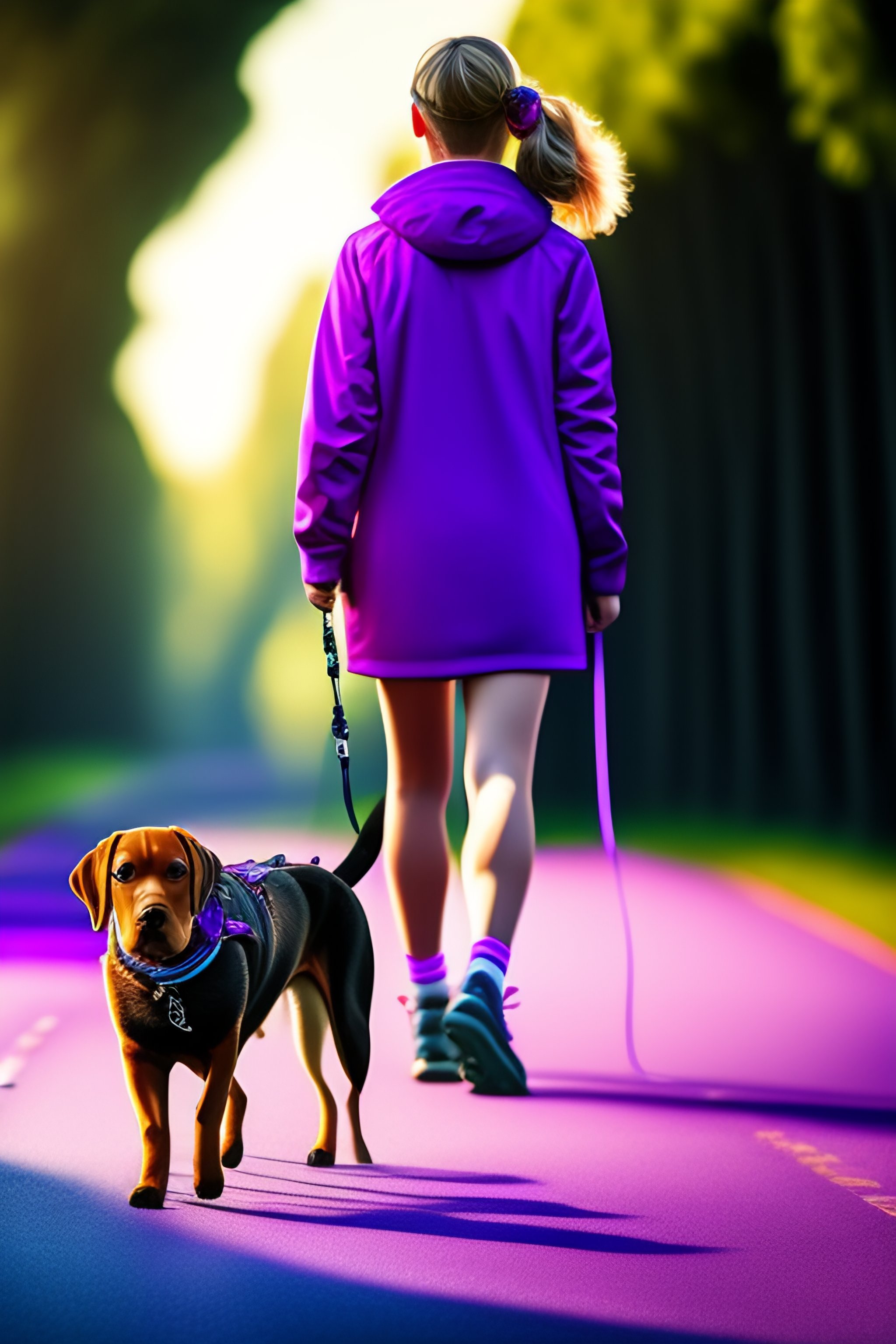 Lexica - An 11 year old walking her Labrador retriever and well ...