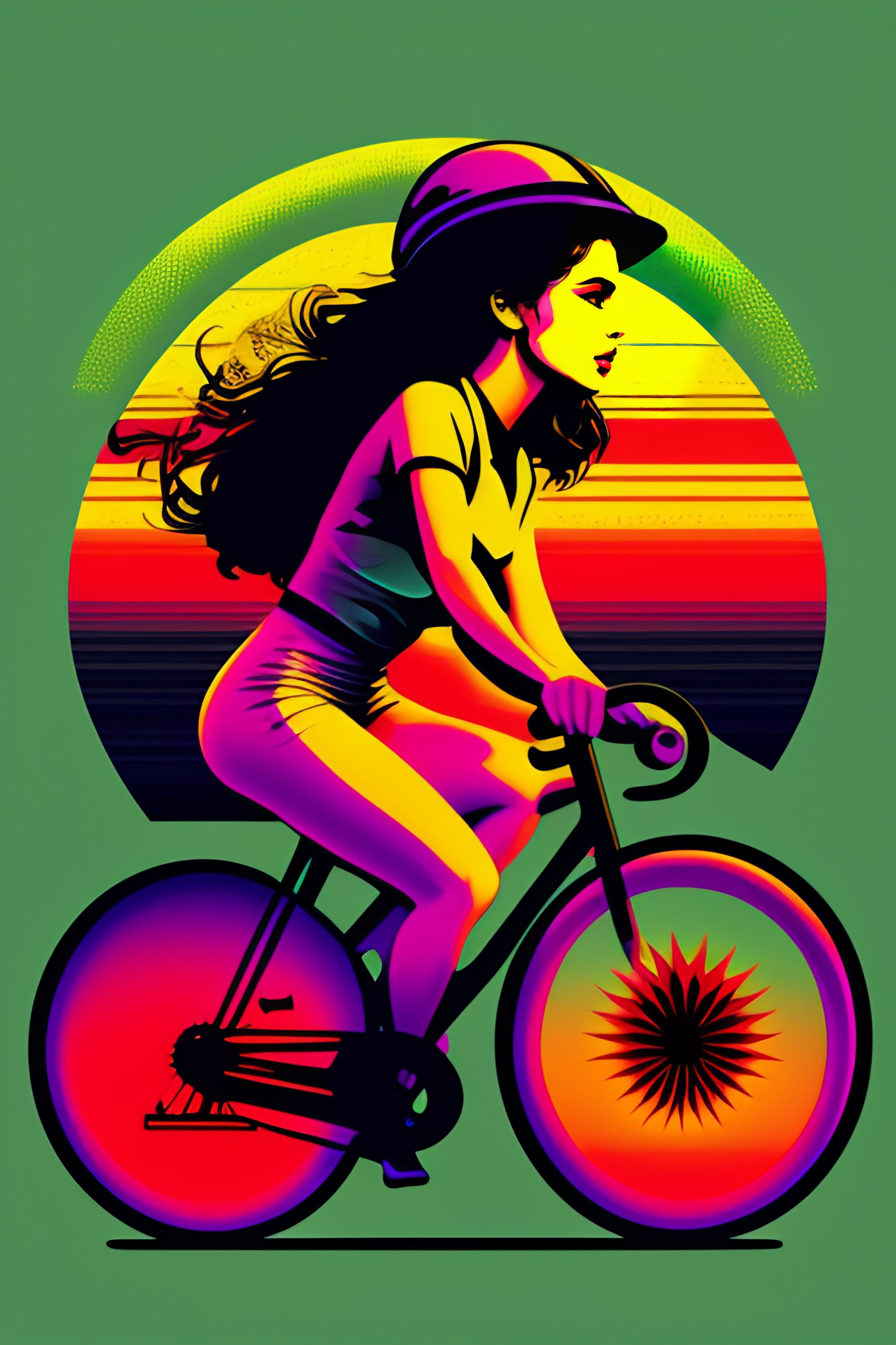 Lexica - Vector retro weed girl on a bike with a sun set grunge, tshirt ...
