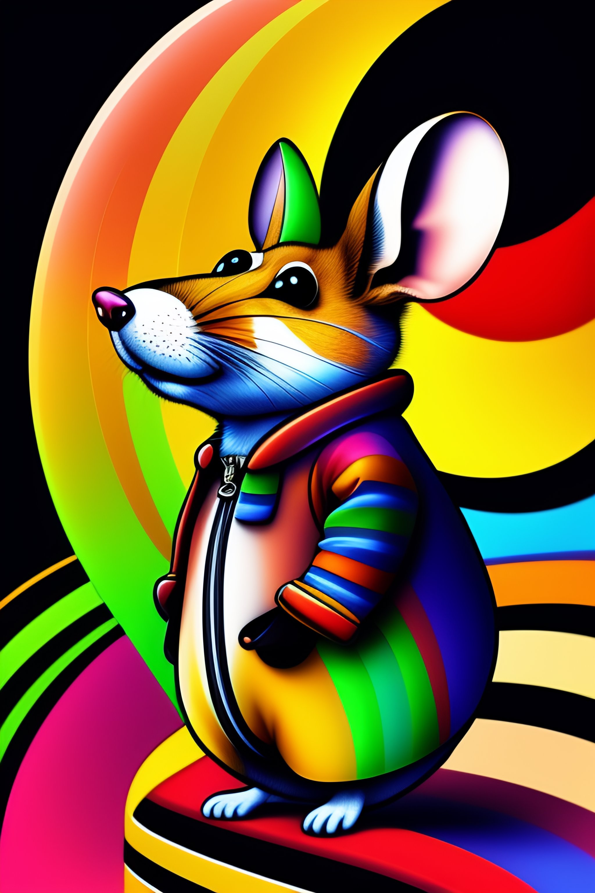 Lexica - Anthropomorphic mouse traveling, dressed colorful, abstract ...